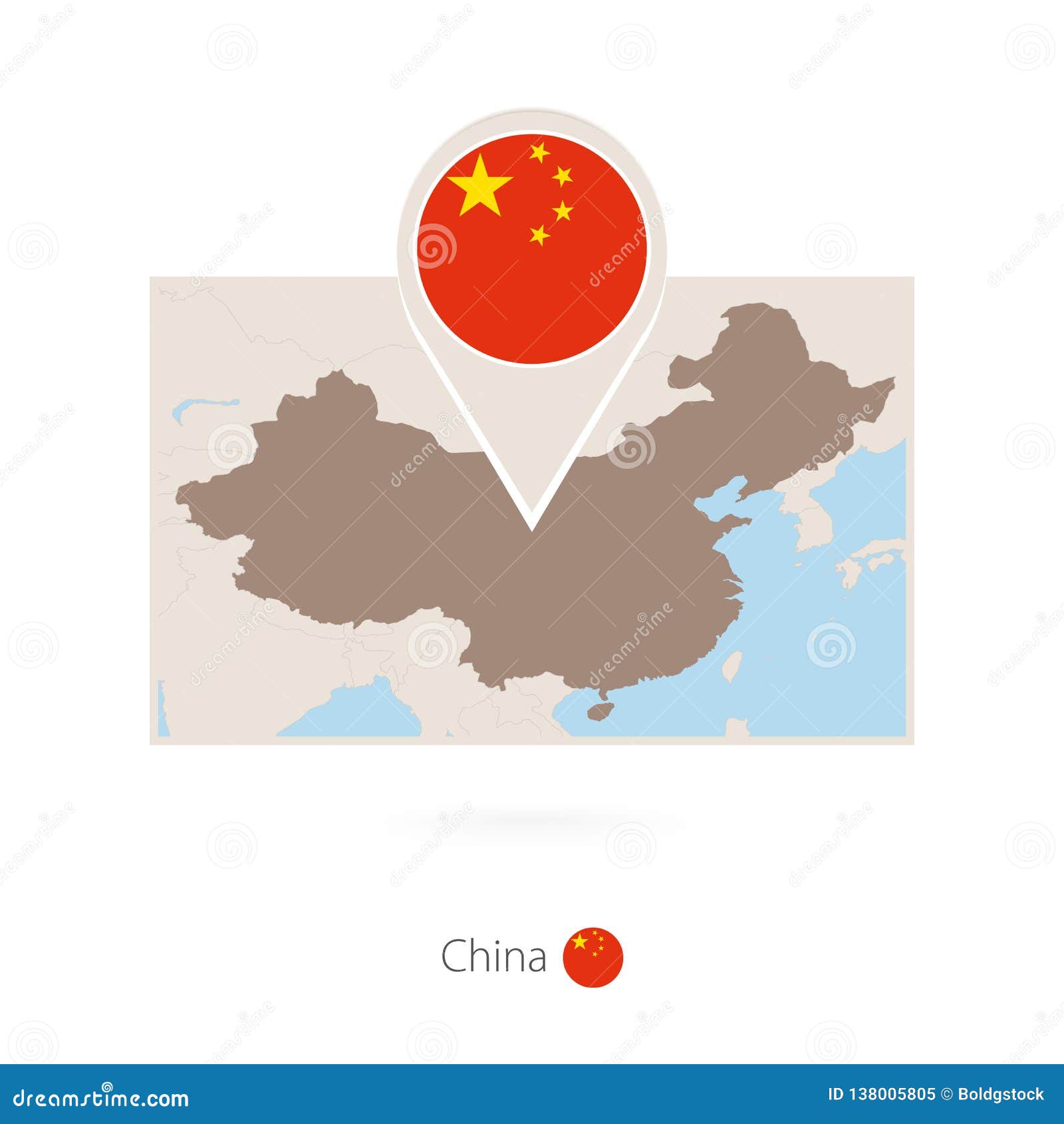 Rectangular Map of China with Pin Icon of China Stock Vector ...