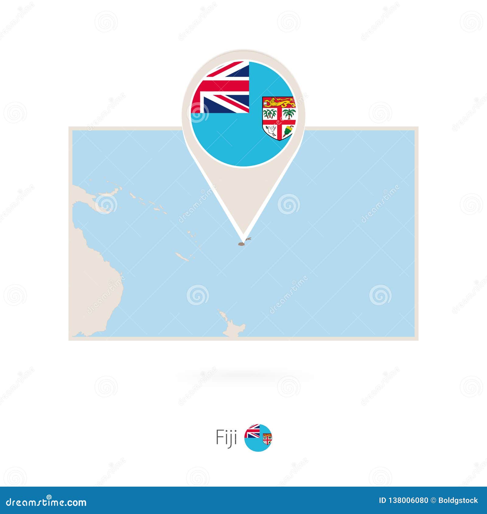 Rectangular Map of Fiji with Pin Icon of Fiji Stock Vector ...