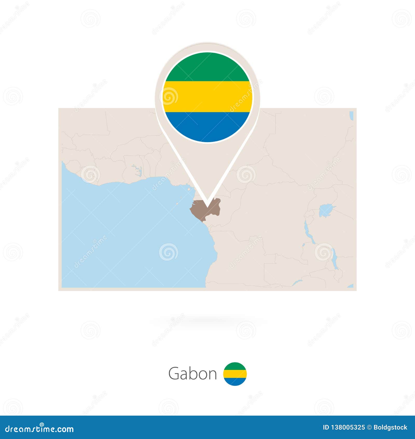 Rectangular Map of Gabon with Pin Icon of Gabon Stock Vector ...