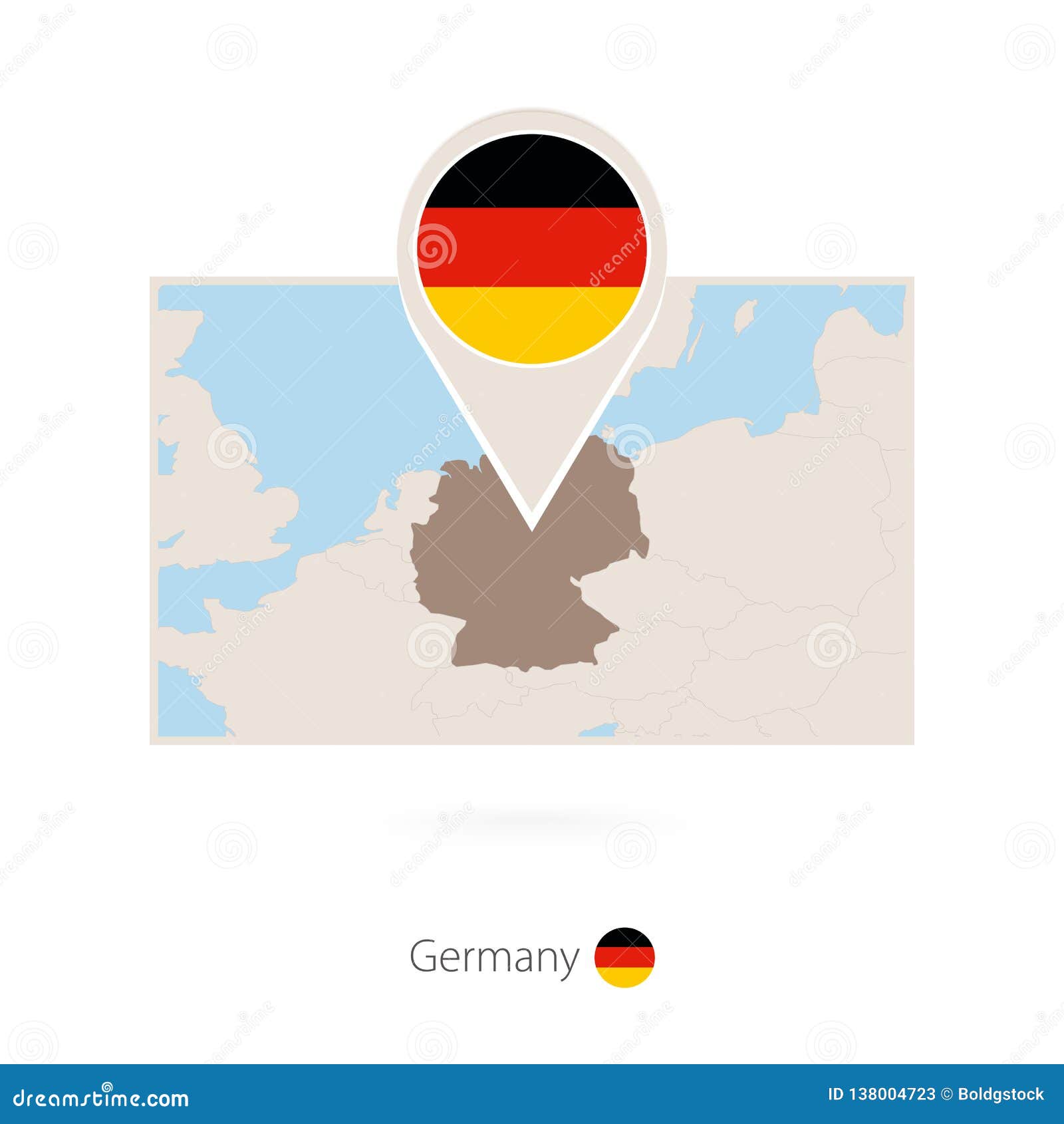 Rectangular Map of Germany with Pin Icon of Germany Stock Vector ...