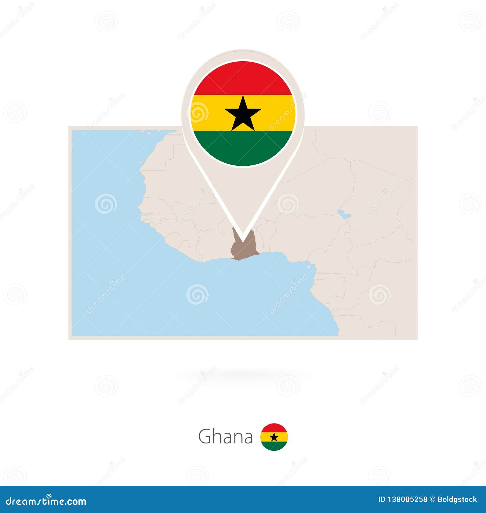 Rectangular Map of Ghana with Pin Icon of Ghana Stock Vector ...