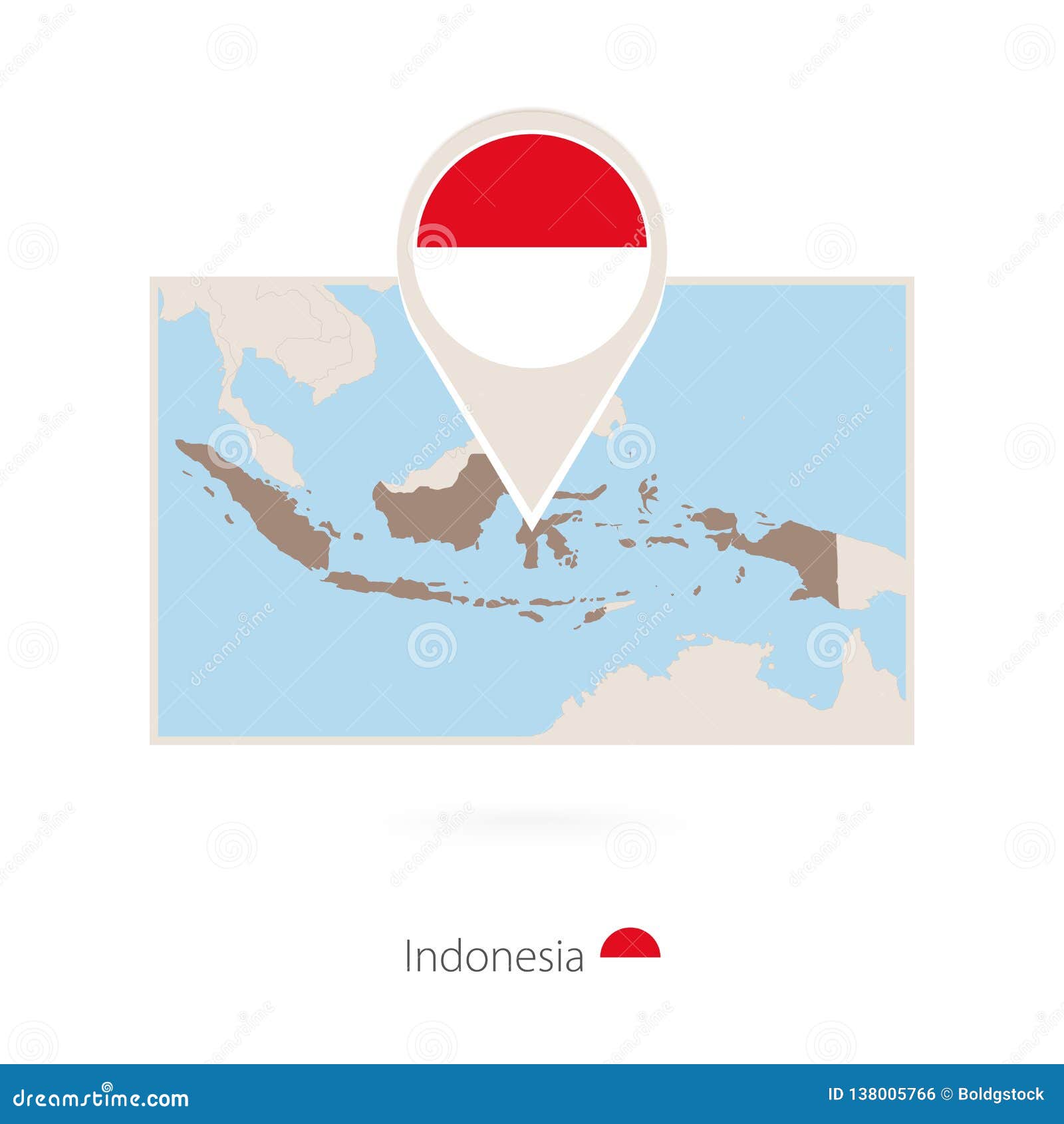 Rectangular Map of Indonesia with Pin Icon of Indonesia Stock Vector ...