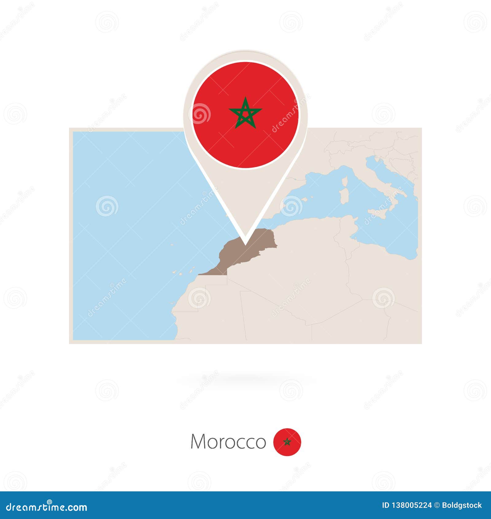 Rectangular Map of Morocco with Pin Icon of Morocco Stock Vector ...