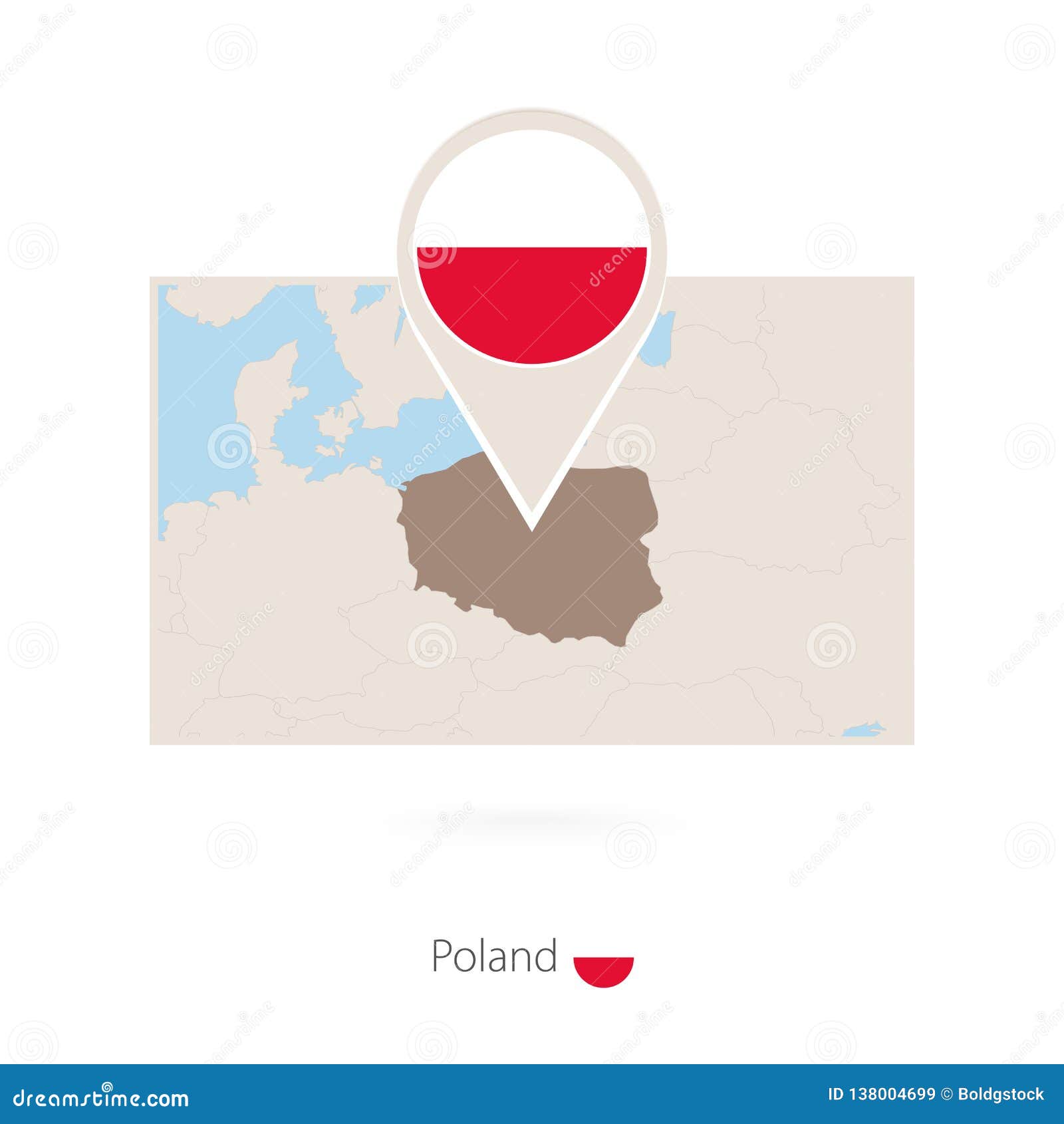 Rectangular Map of Poland with Pin Icon of Poland Stock Vector ...