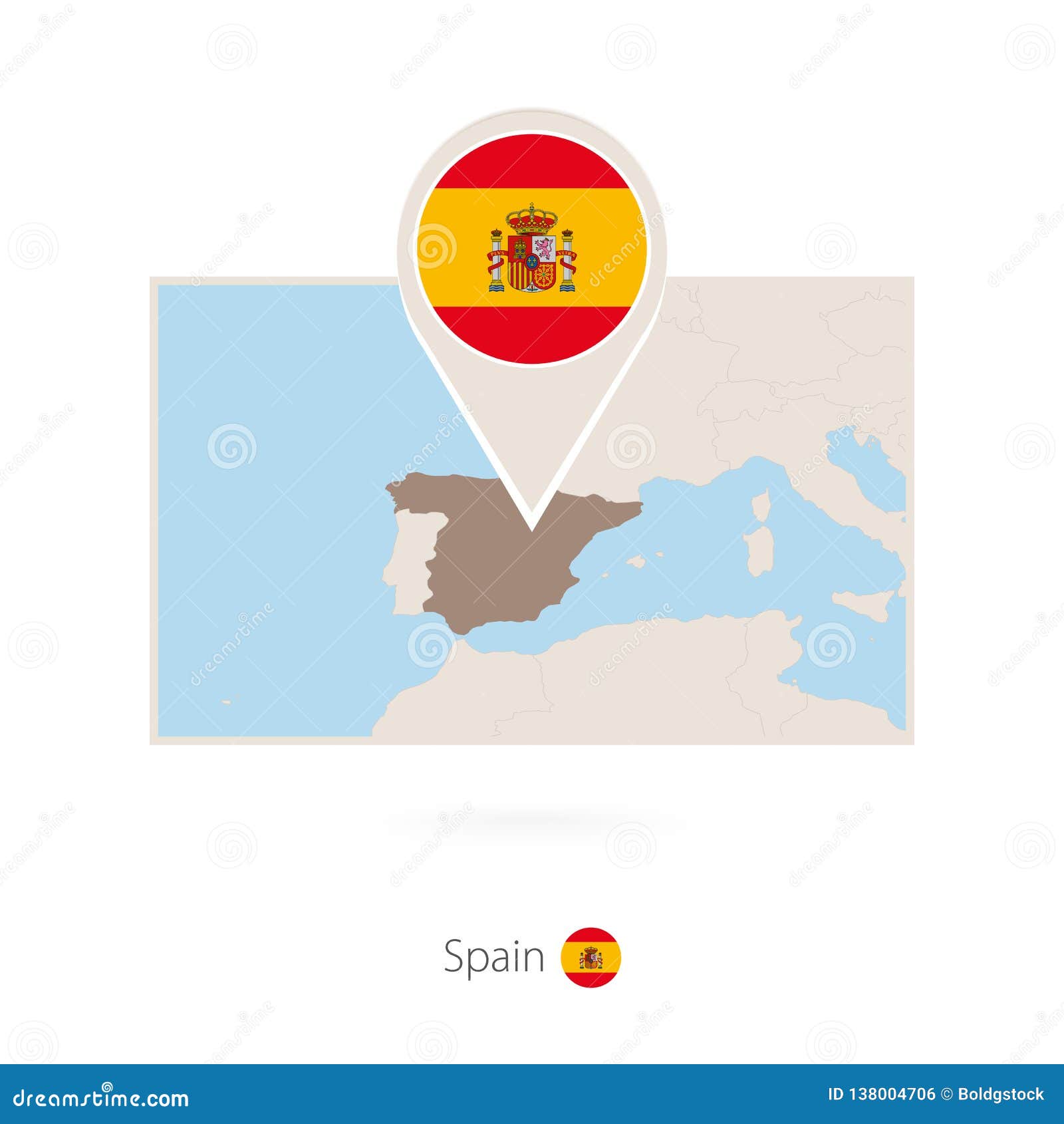 Rectangular Map of Spain with Pin Icon of Spain Stock Vector ...