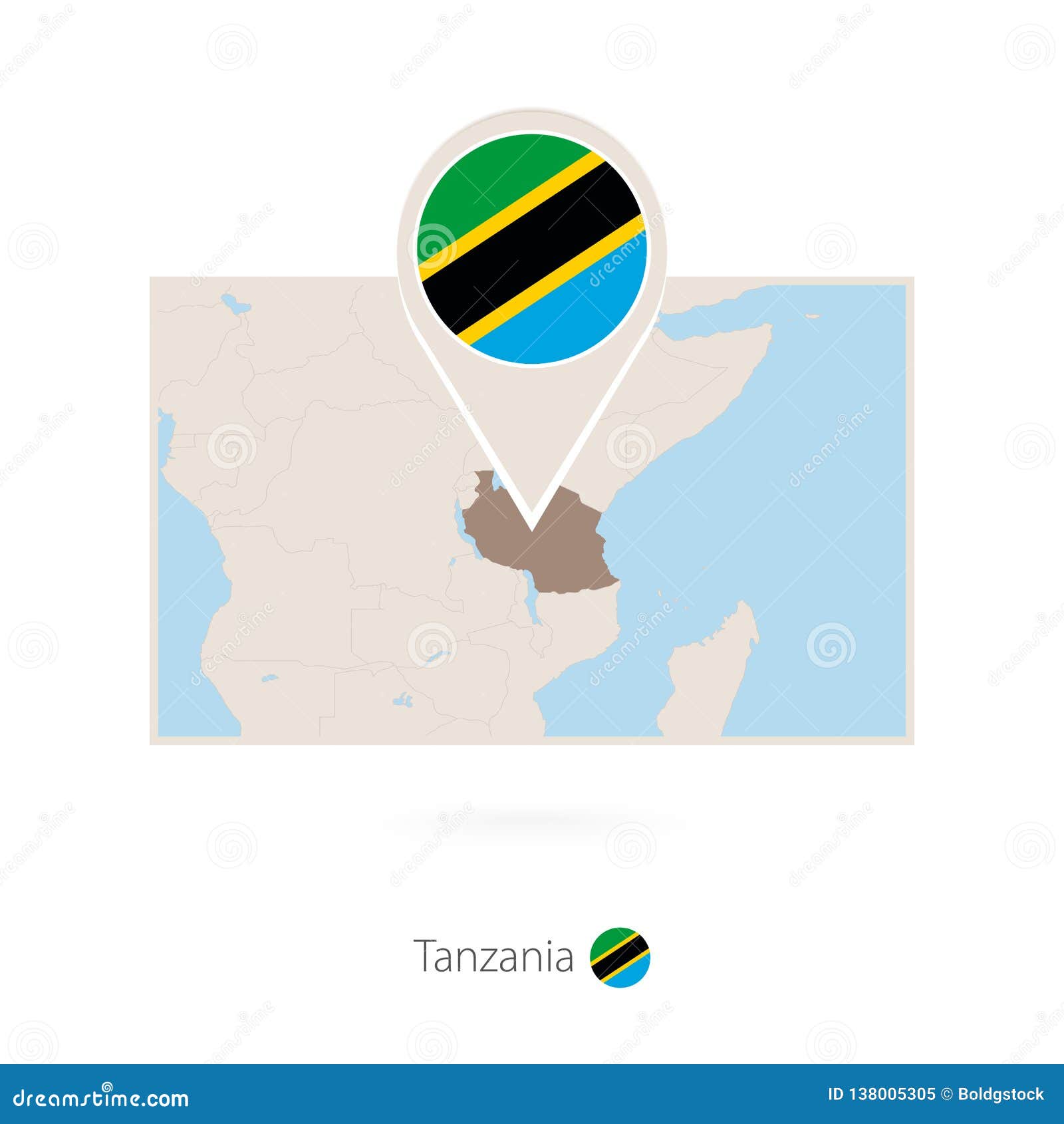 Rectangular Map of Tanzania with Pin Icon of Tanzania Stock Vector ...