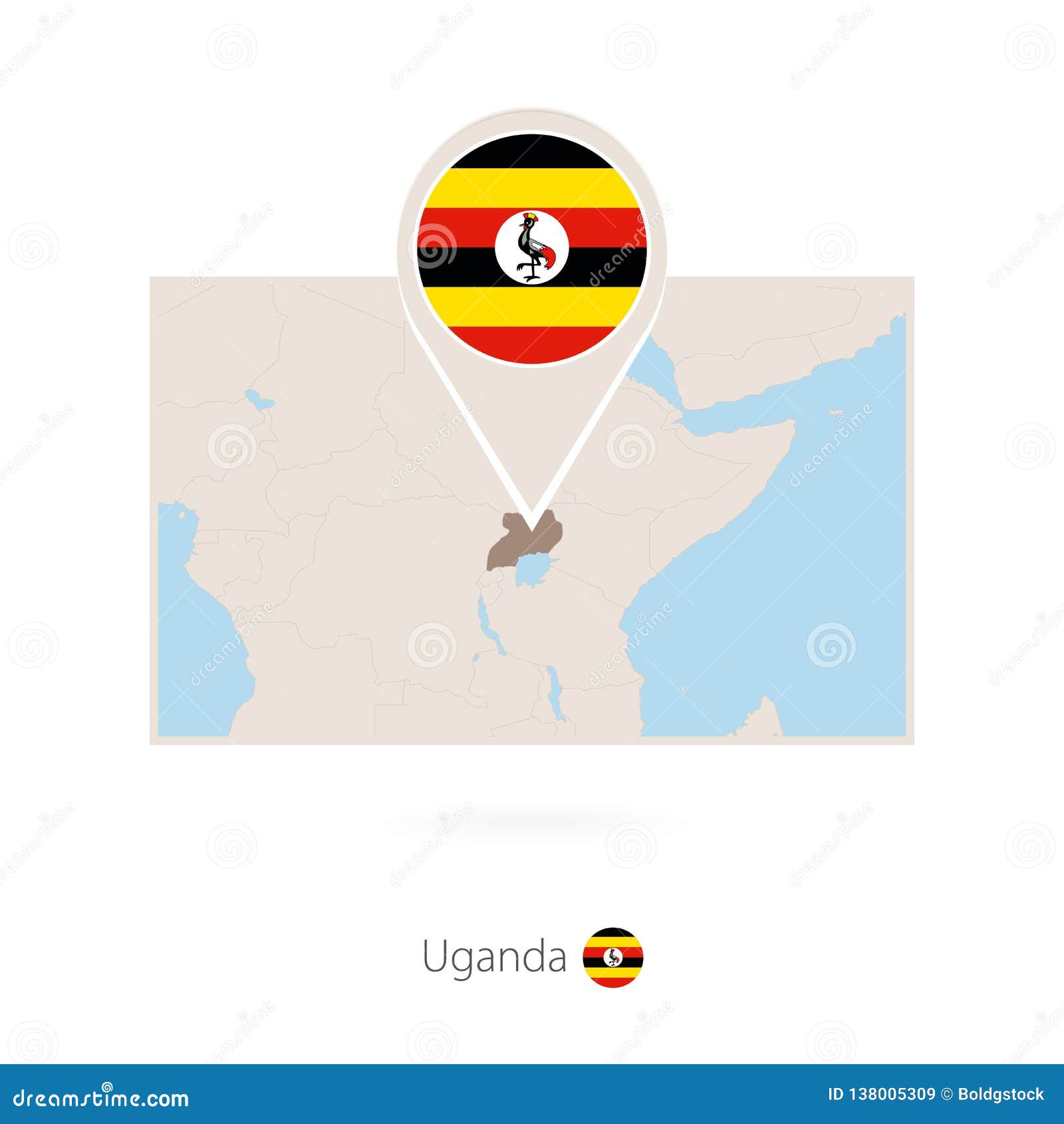 Rectangular Map of Uganda with Pin Icon of Uganda Stock Vector ...