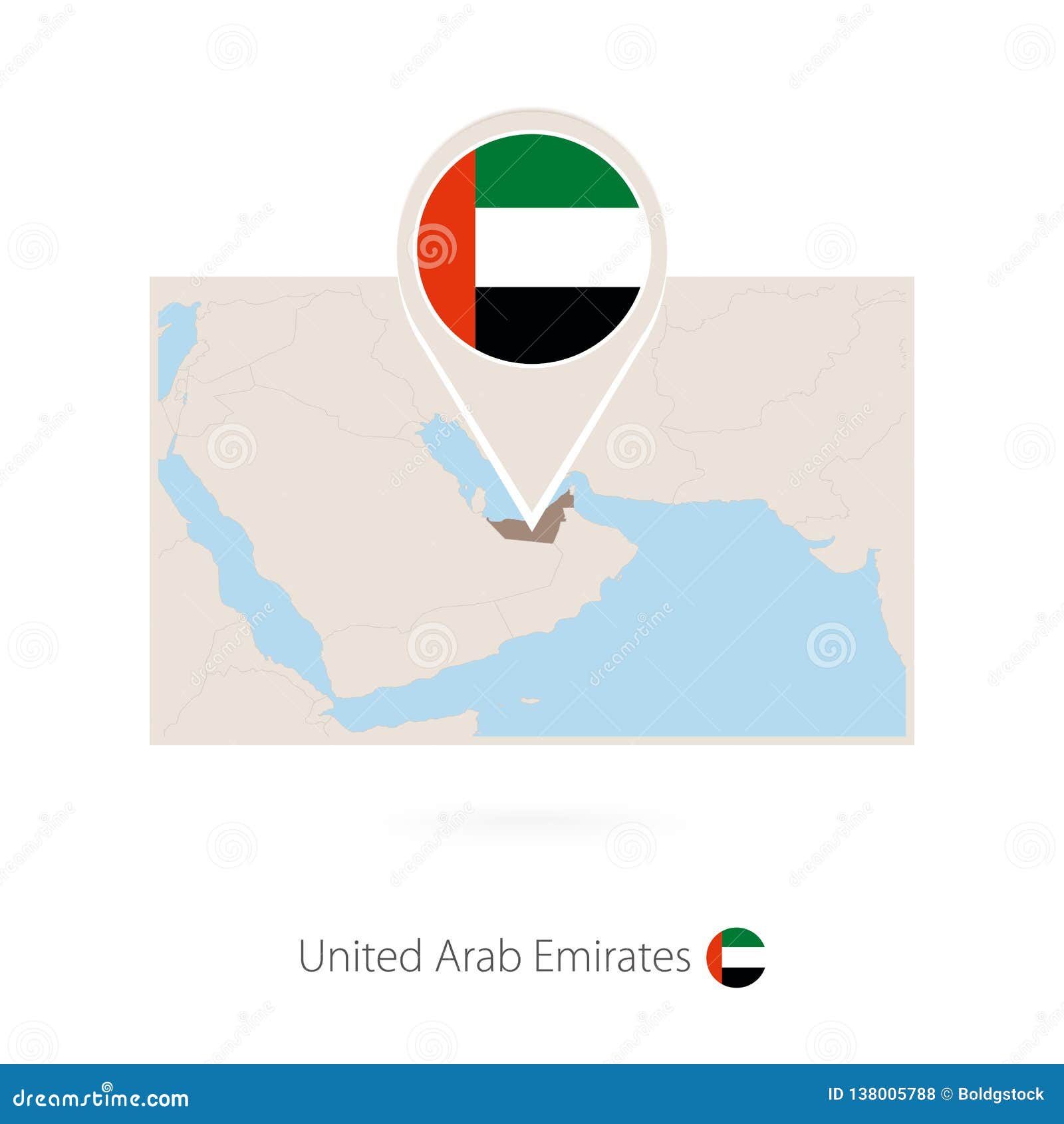 Rectangular Map of United Arab Emirates with Pin Icon of UAE Stock ...