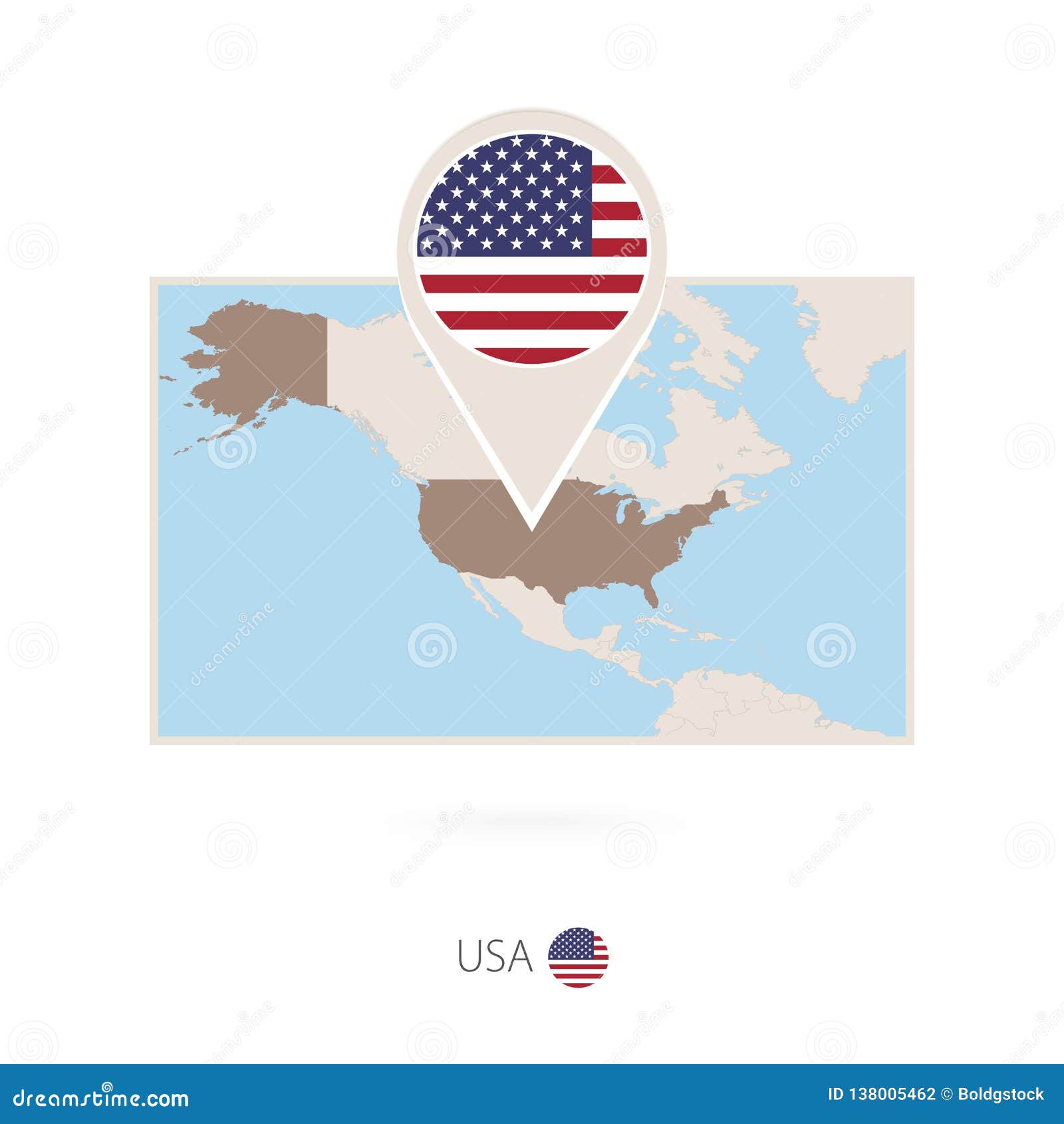 Rectangular Map of United States of America with Pin Icon of USA Stock ...