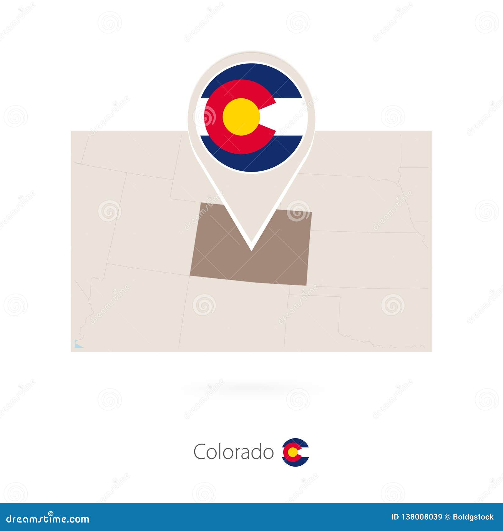 Rectangular Map of US State Colorado with Pin Icon of Colorado Stock ...