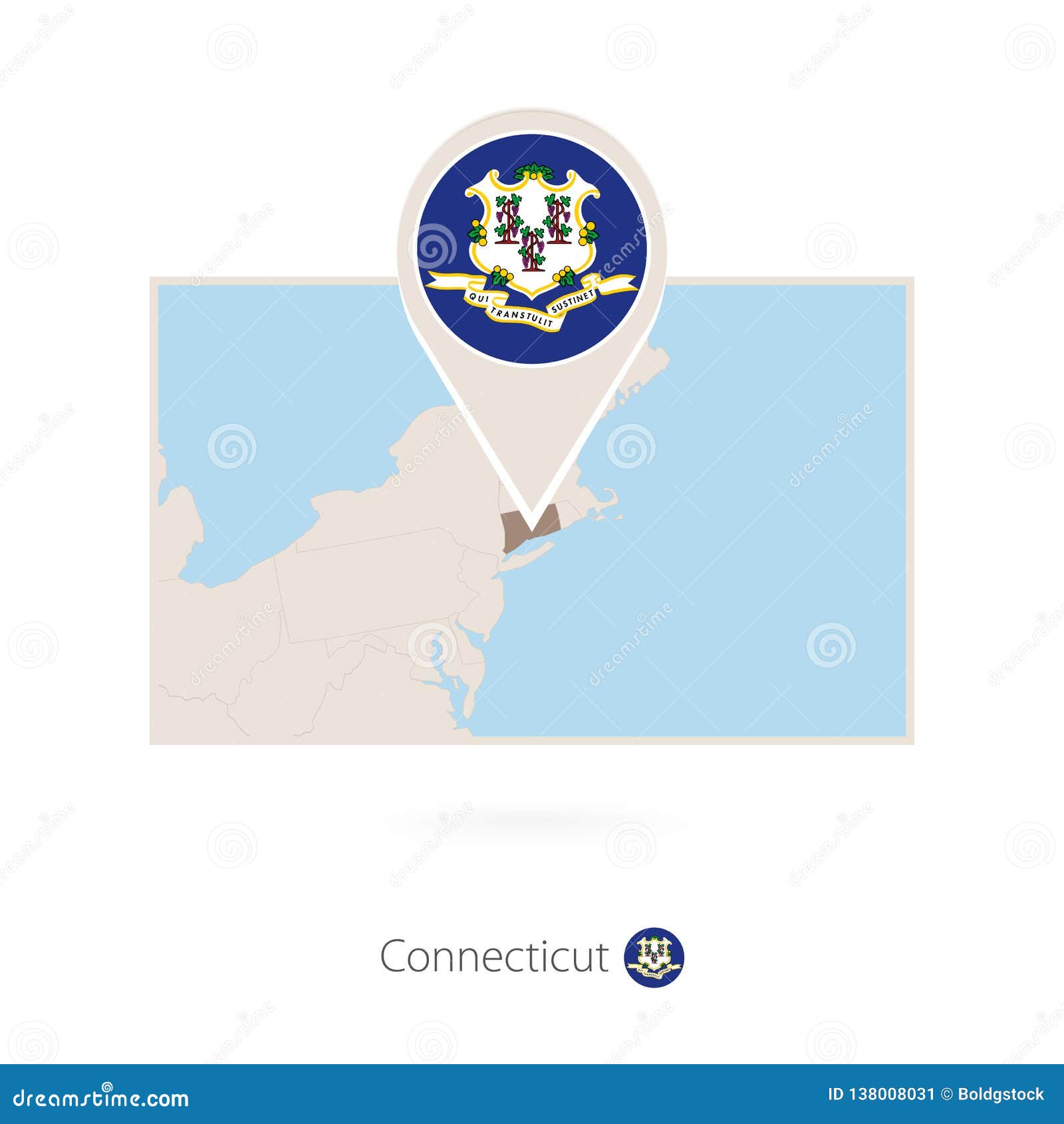 Rectangular Map of US State Connecticut with Pin Icon of Connecticut ...