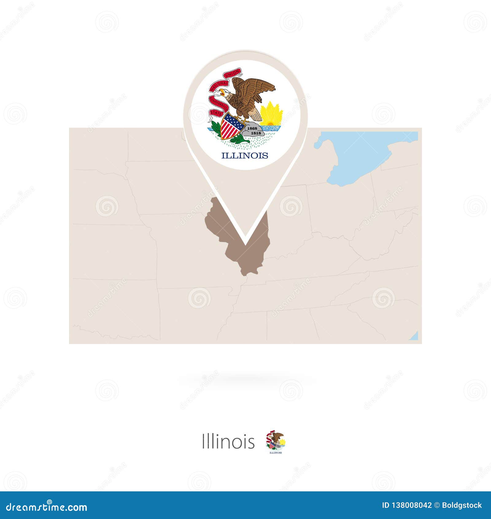 Rectangular Map of US State Illinois with Pin Icon of Illinois Stock ...