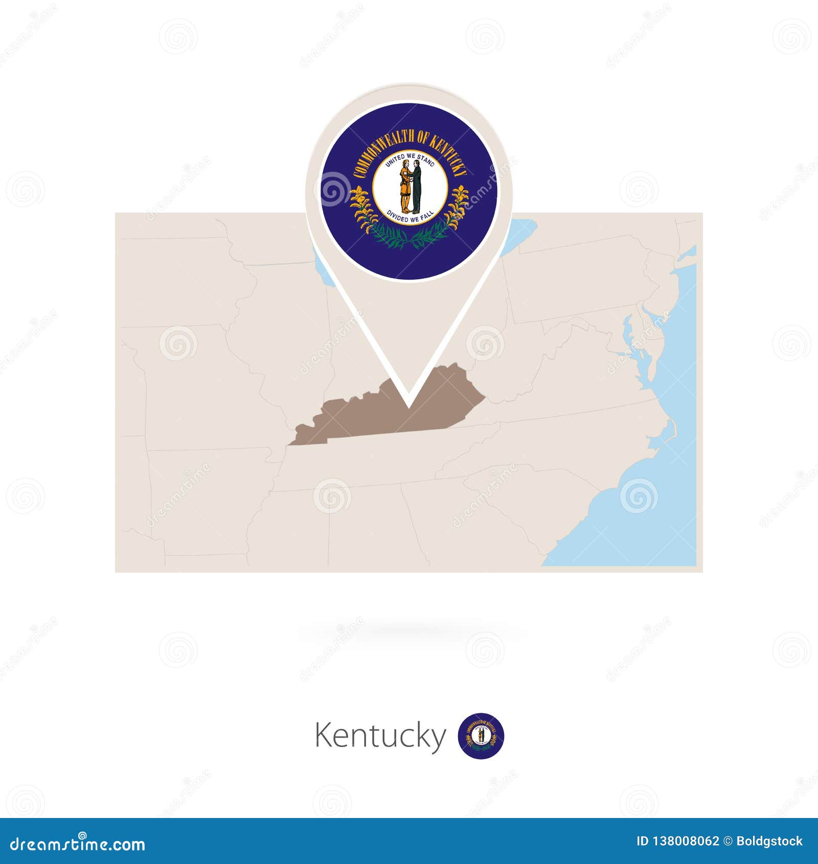 Rectangular Map of US State Kentucky with Pin Icon of Kentucky Stock ...