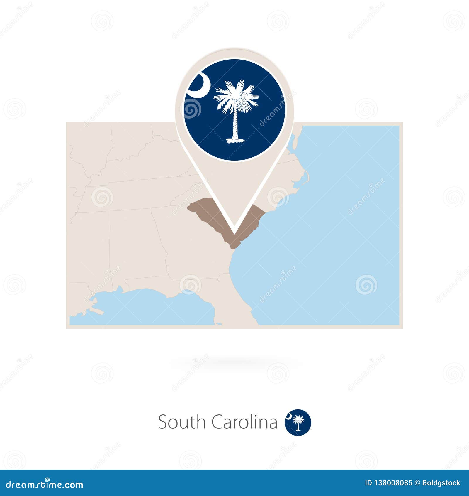 Rectangular Map of US State South Carolina with Pin Icon of South ...