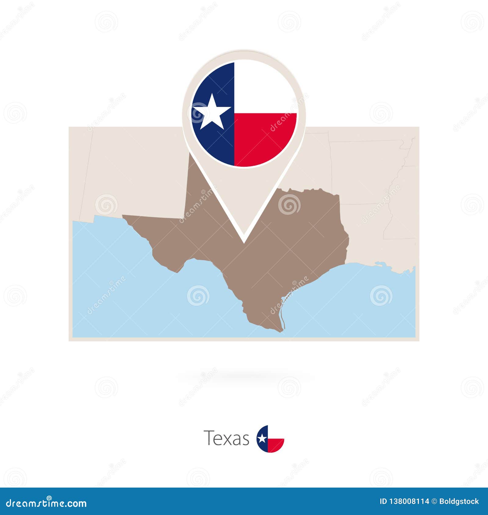 Rectangular Map of US State Texas with Pin Icon of Texas Stock Vector ...