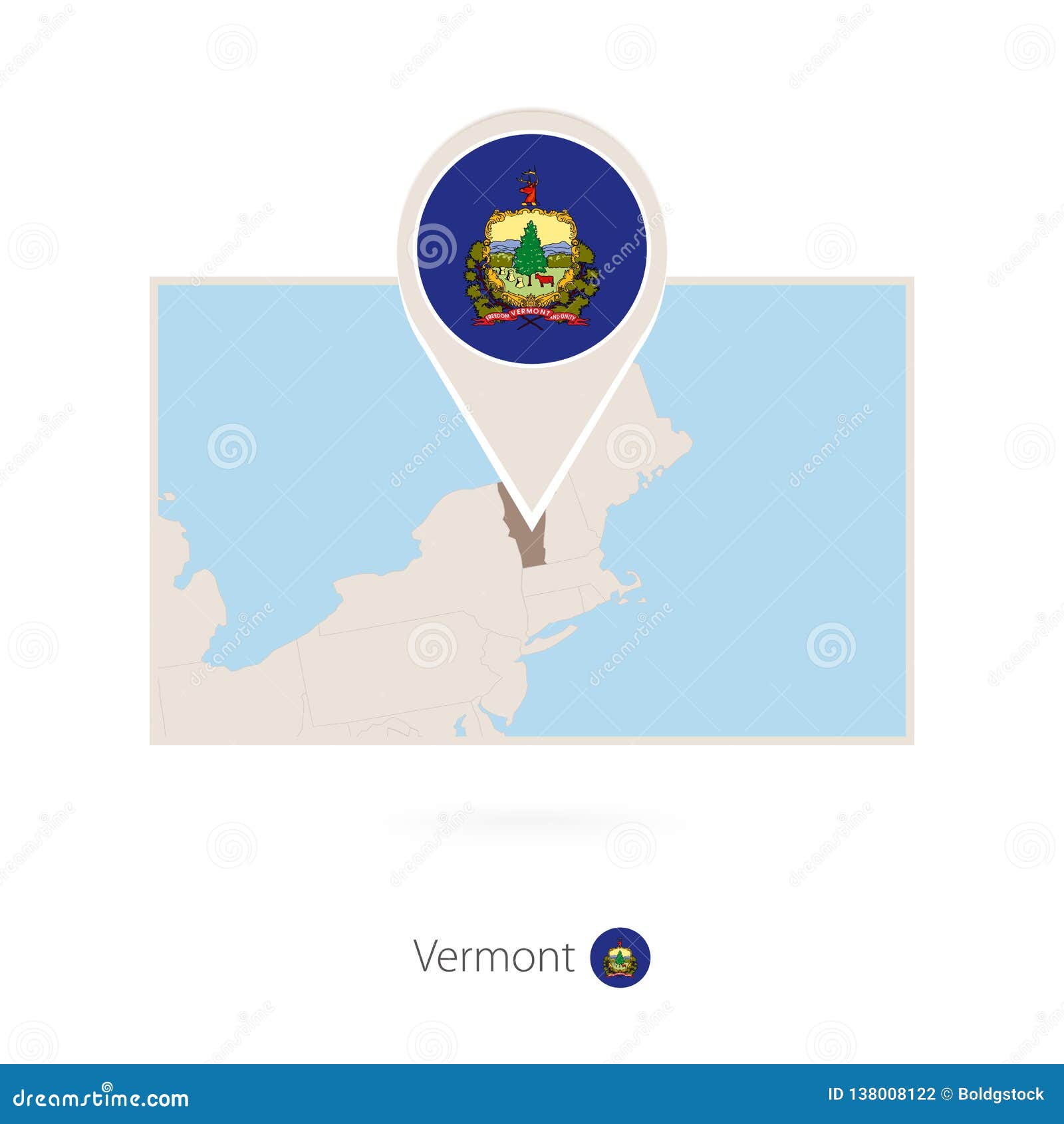 Rectangular Map of US State Vermont with Pin Icon of Vermont Stock ...
