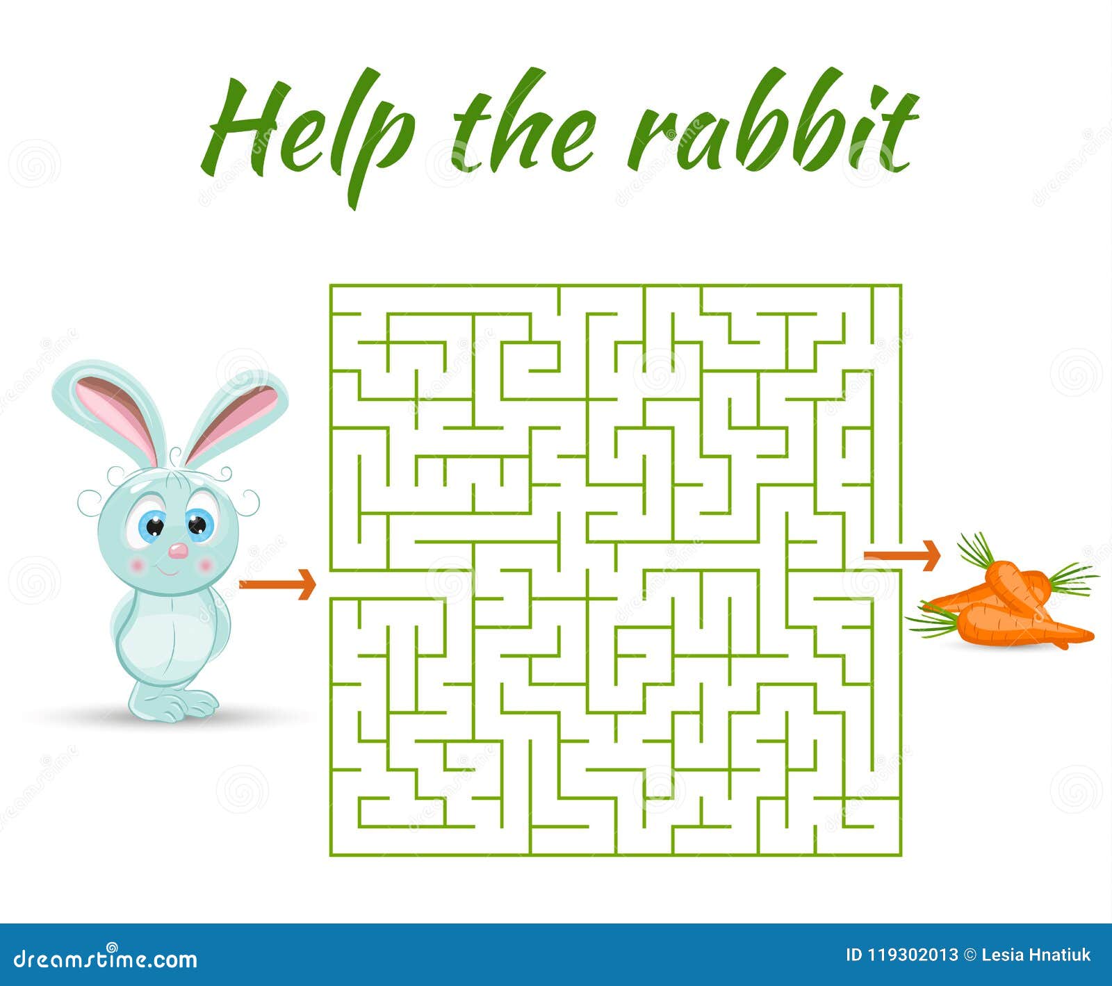 Rectangular Maze Riddle Game, Find Way Your Path. Help the Rabbit Stock ...