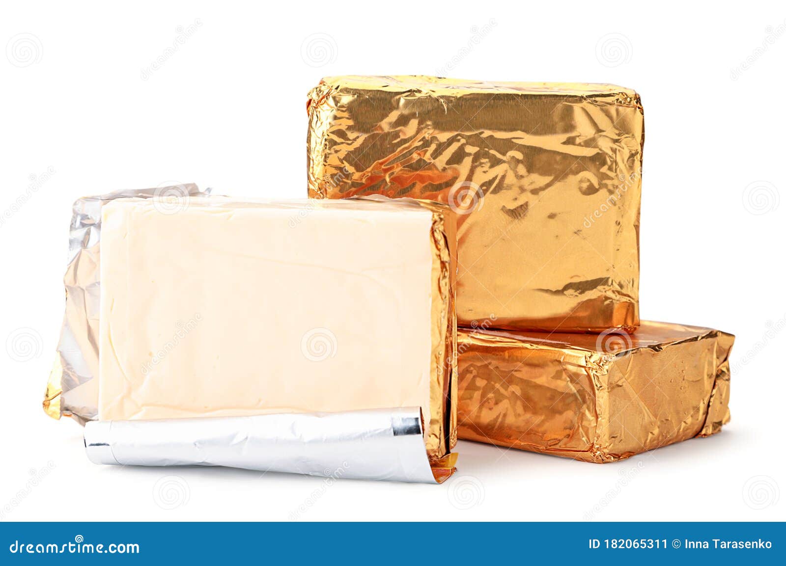 Rectangular Melted Cheese in Packing and without on a White Background ...