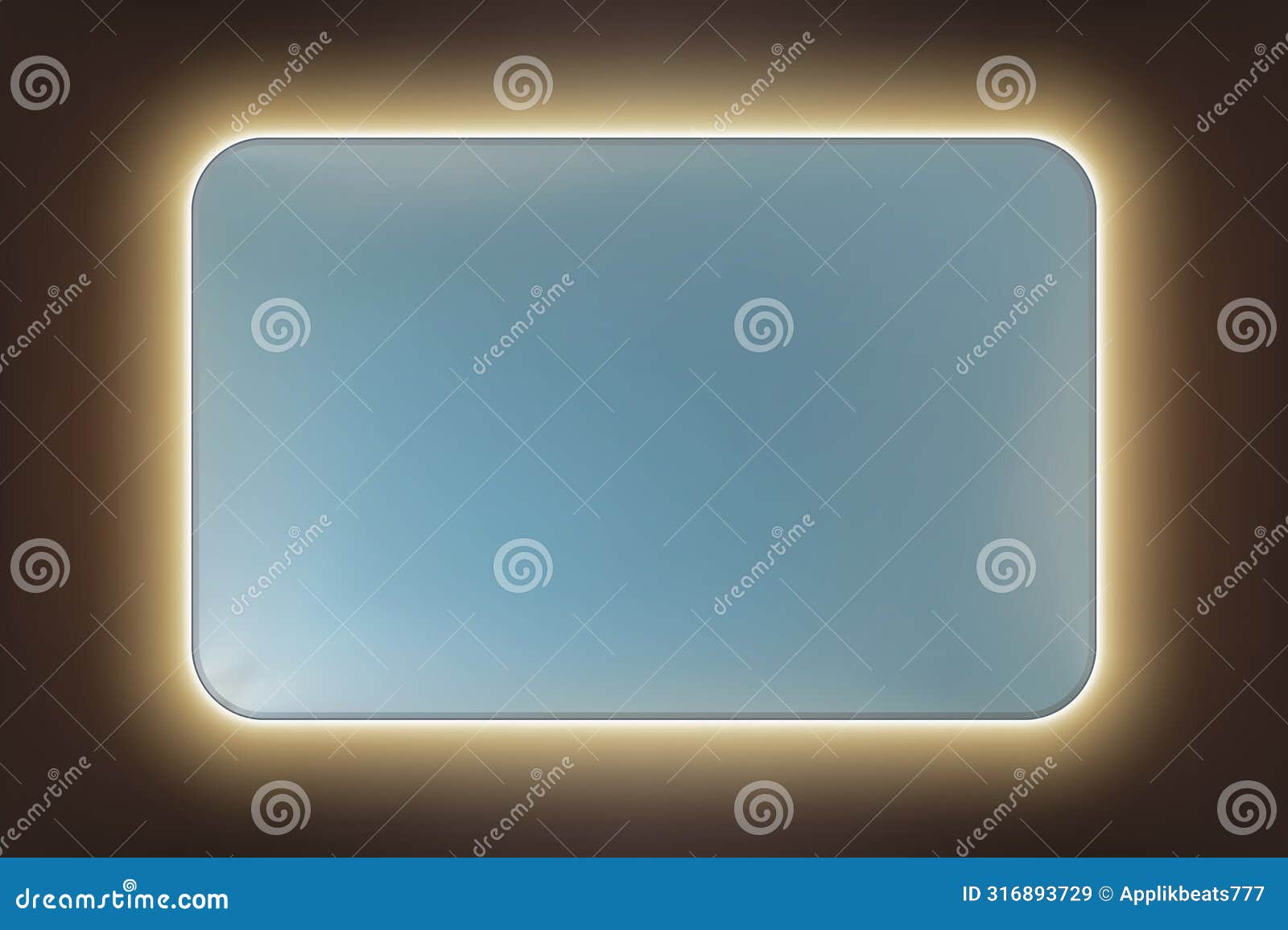A Rectangular Mirror with Rounded Corners and Rear LED Yellow Backlight ...