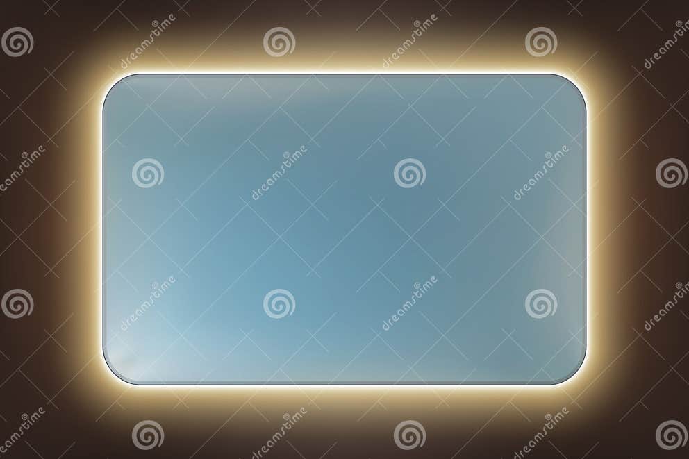 A Rectangular Mirror with Rounded Corners and Rear LED Yellow Backlight ...
