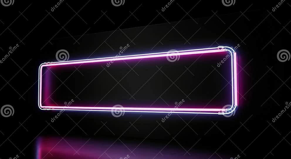 Rectangular Neon Frame with Pink and Blue Glow Against Black Background ...