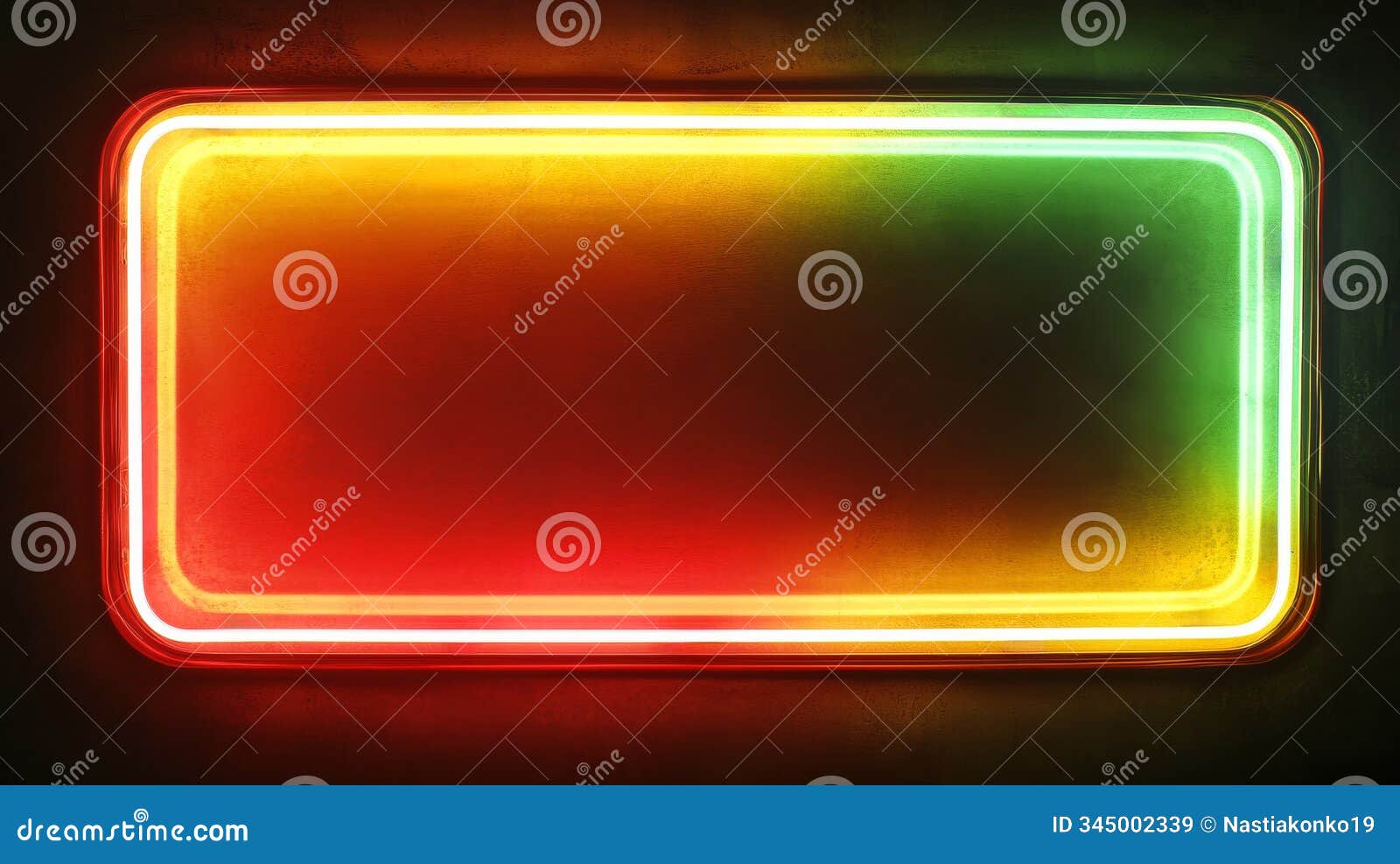 Rectangular Neon Sign in Red, Yellow and Green Colors on Dark ...