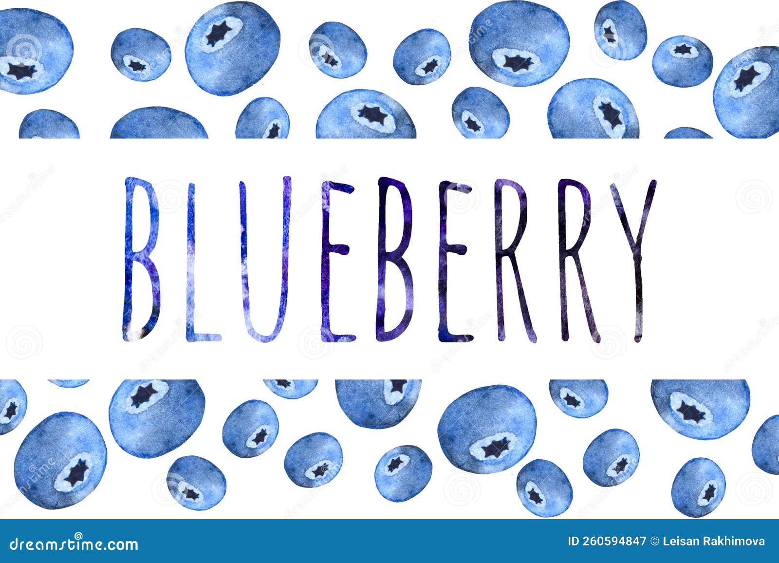 Rectangular Note with Watercolor Textured Word "blueberry" and Hand ...