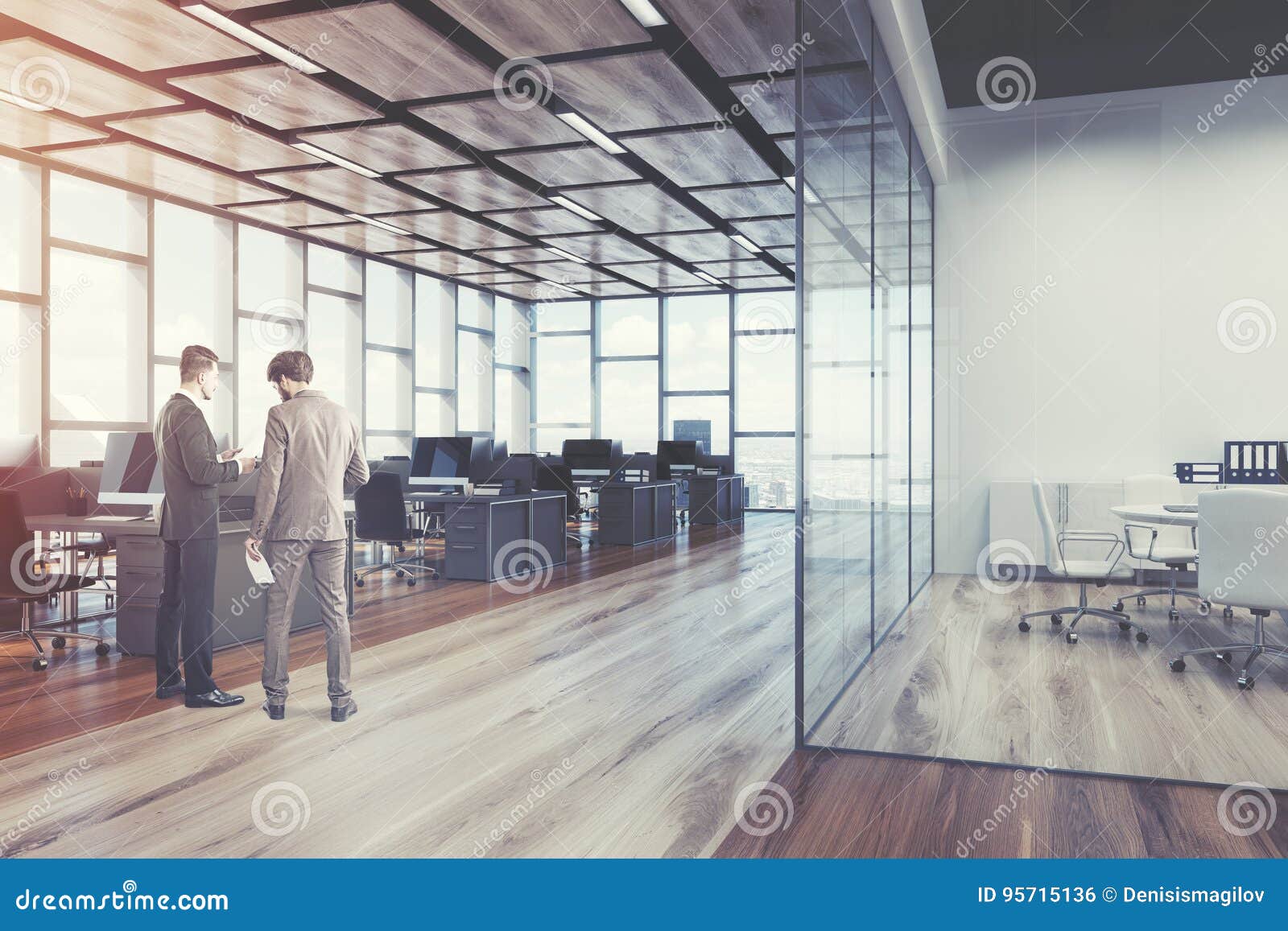 Rectangular Open Space Office Corner, People Toned Stock Illustration ...