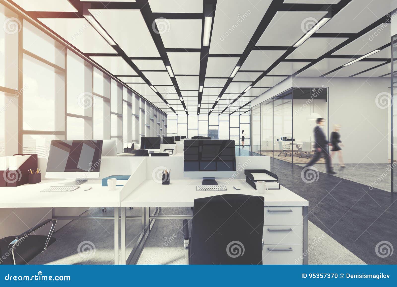 Rectangular Ceiling Air Conditioning Appliance. Fan Coil Hanging On ...