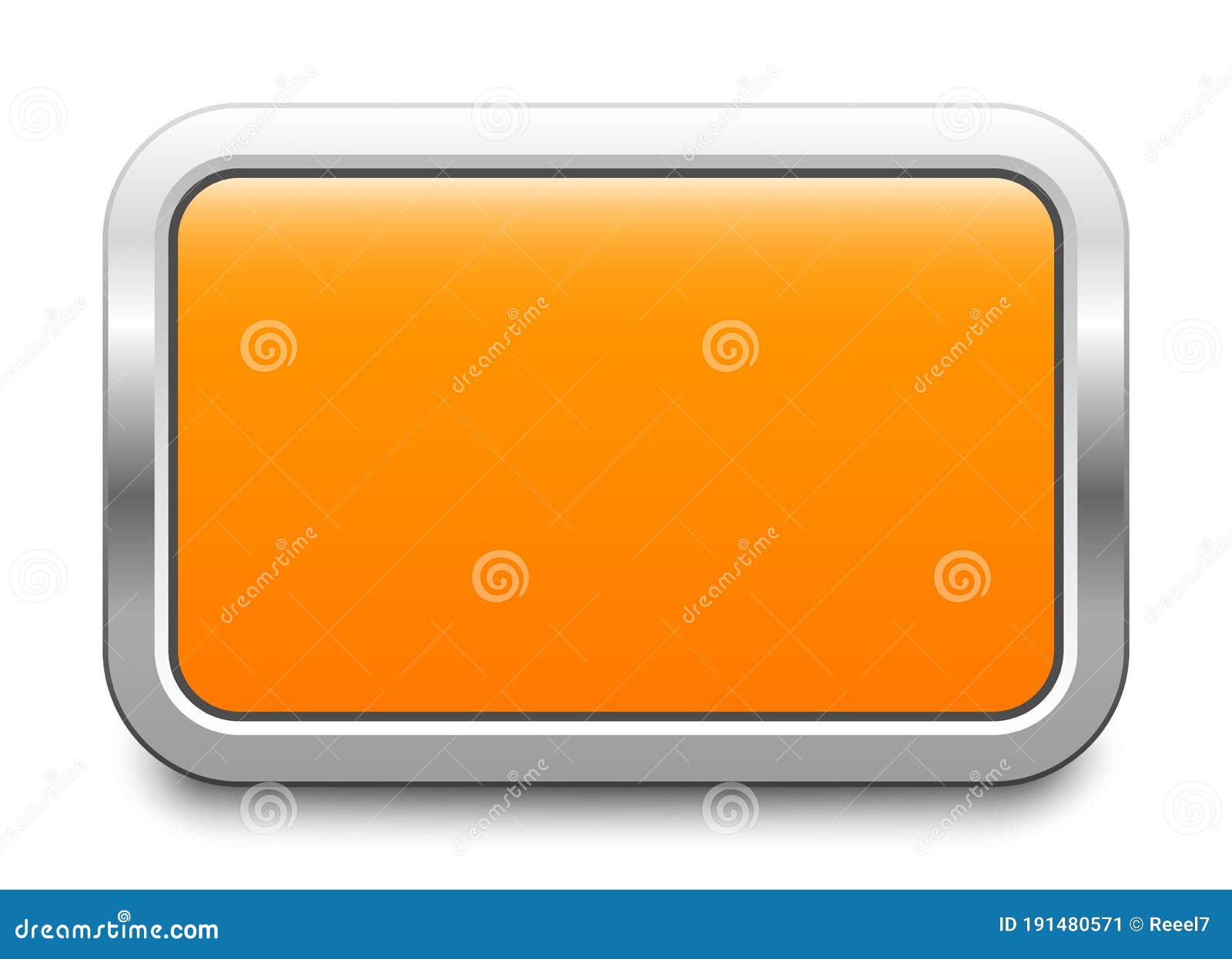 Rectangular Orange Metal Button Isolated on a White Background. Blank ...