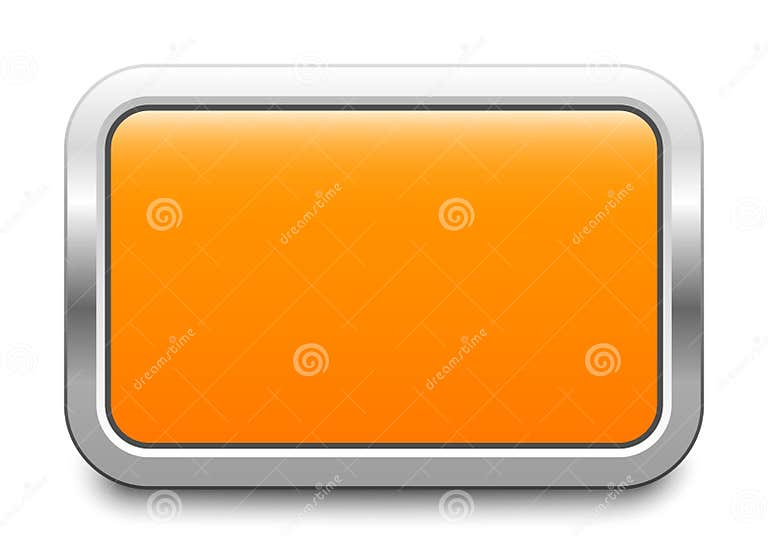 Rectangular Orange Metal Button Isolated on a White Background. Blank ...