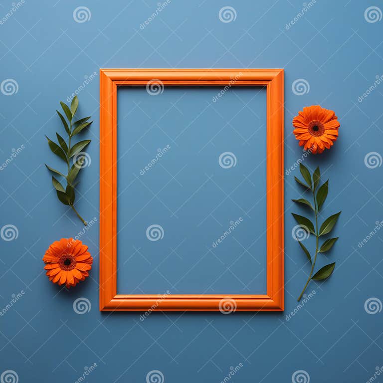 A Rectangular Orange Photo Frame Hangs on a Bare Concrete Wall Stock ...