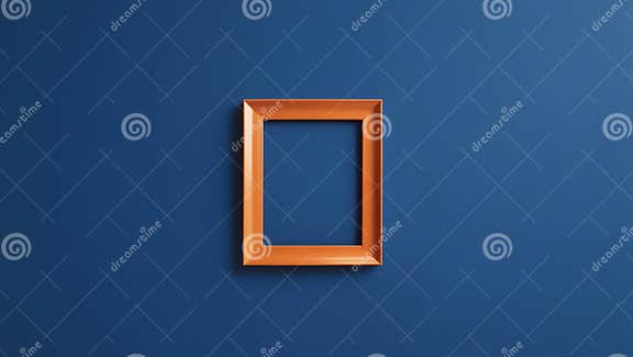 A Rectangular Orange Photo Frame Hangs on a Bare Concrete Wall Stock ...