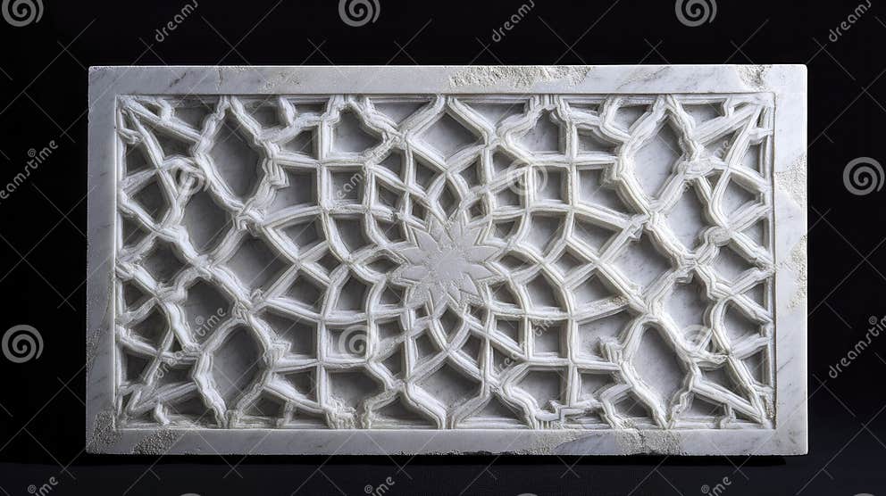 A Rectangular Panel of White Stone with Islamic Geometric Patterns ...