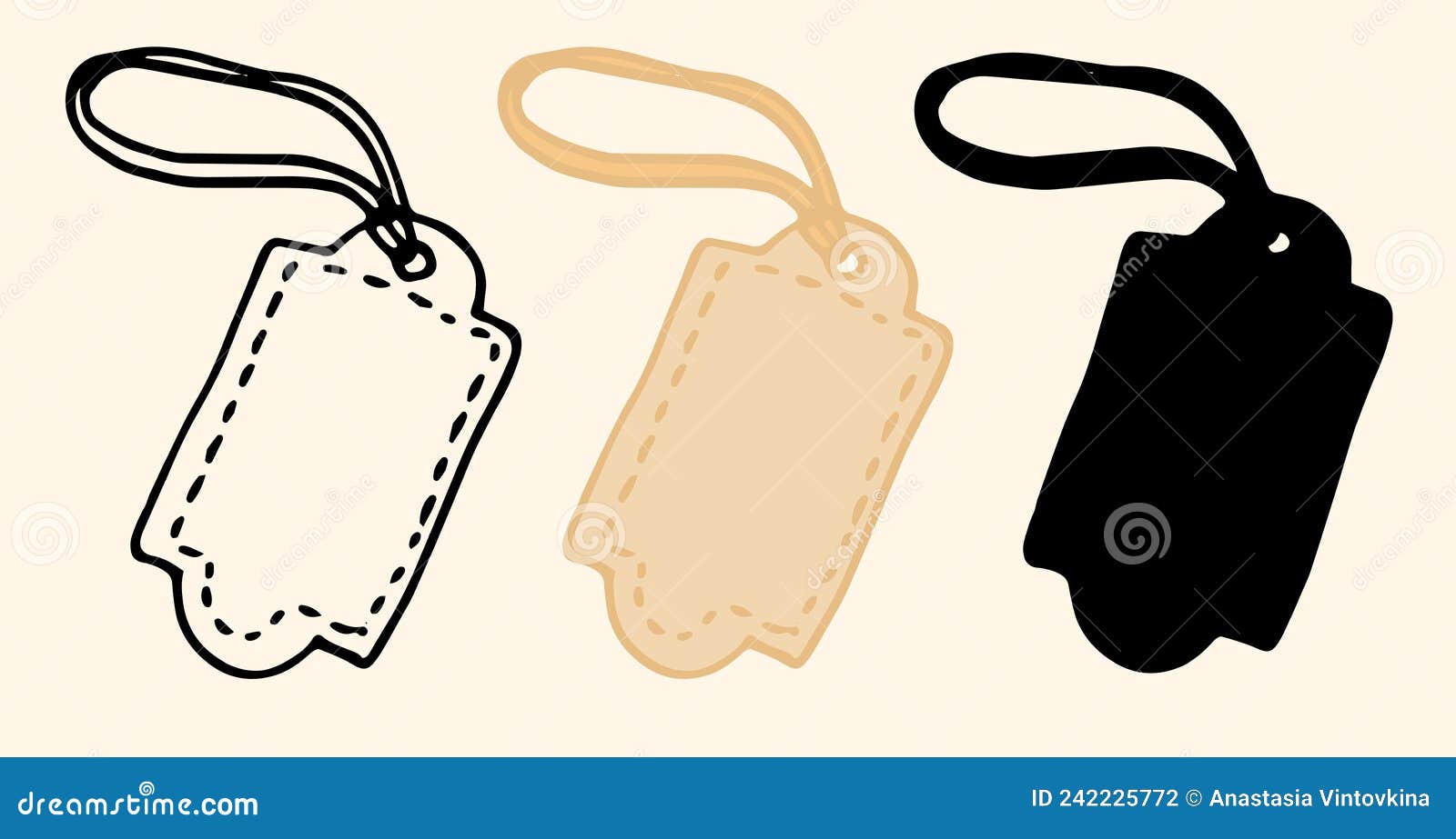 Rectangular Paper Gift Tag. Hand-drawn in a Doodle Style, Black Outline ...