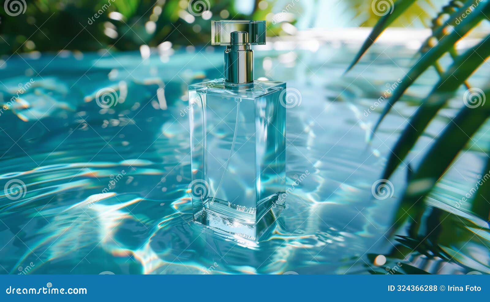Rectangular Perfume Bottle in Clear Blue Water, Highlighted by Sunlight ...