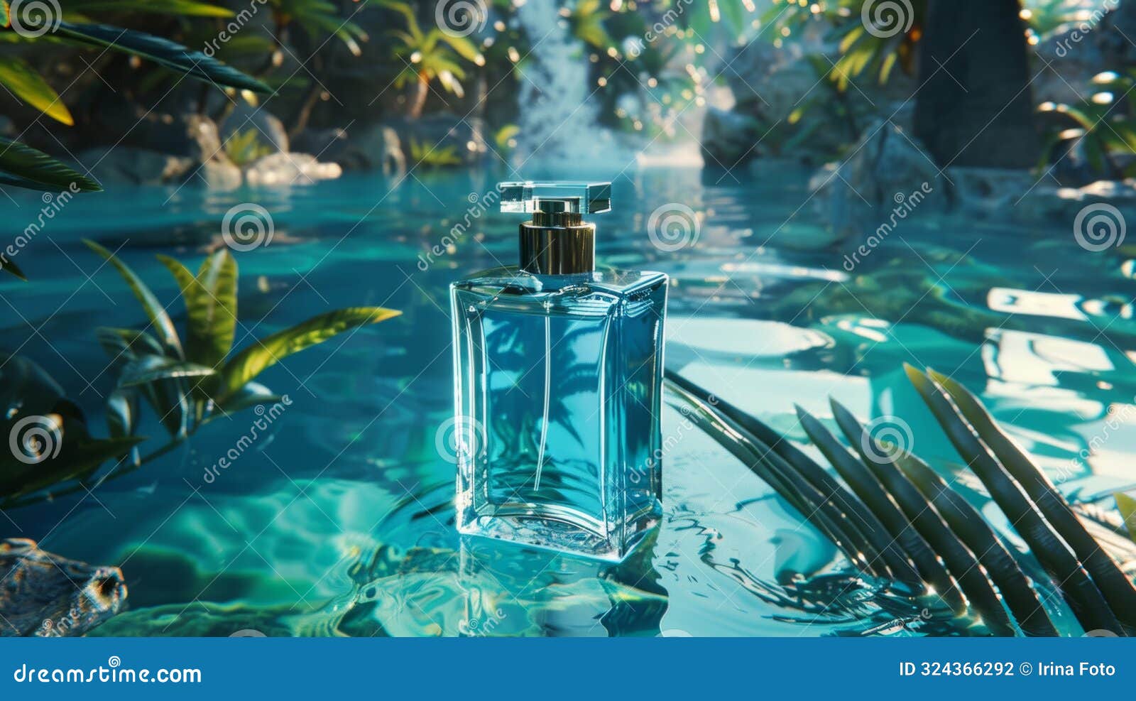 Rectangular Perfume Bottle in Clear Blue Water, Highlighted by Sunlight ...