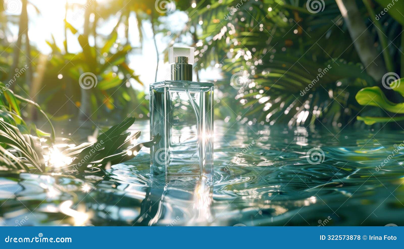 Rectangular Perfume Bottle in Clear Blue Water, Highlighted by Sunlight ...