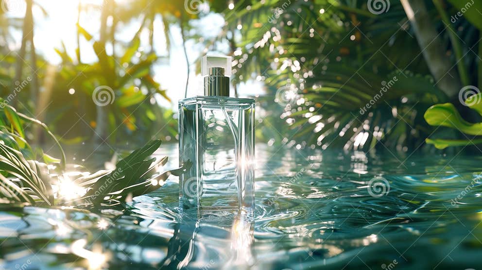 Rectangular Perfume Bottle in Clear Blue Water, Highlighted by Sunlight ...