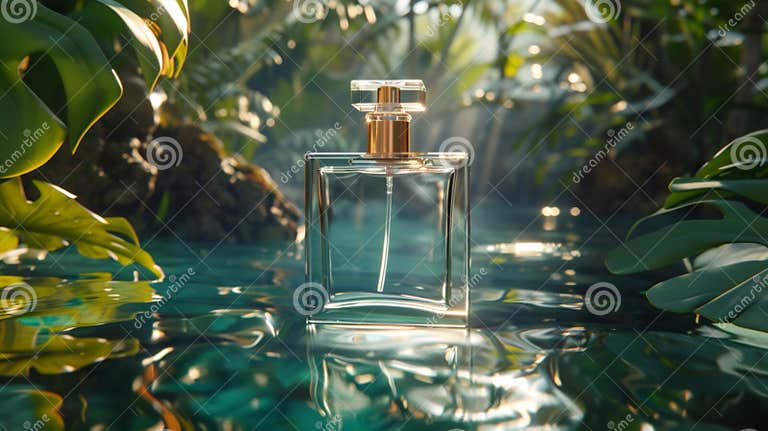 Rectangular Perfume Bottle in Clear Blue Water, Highlighted by Sunlight ...