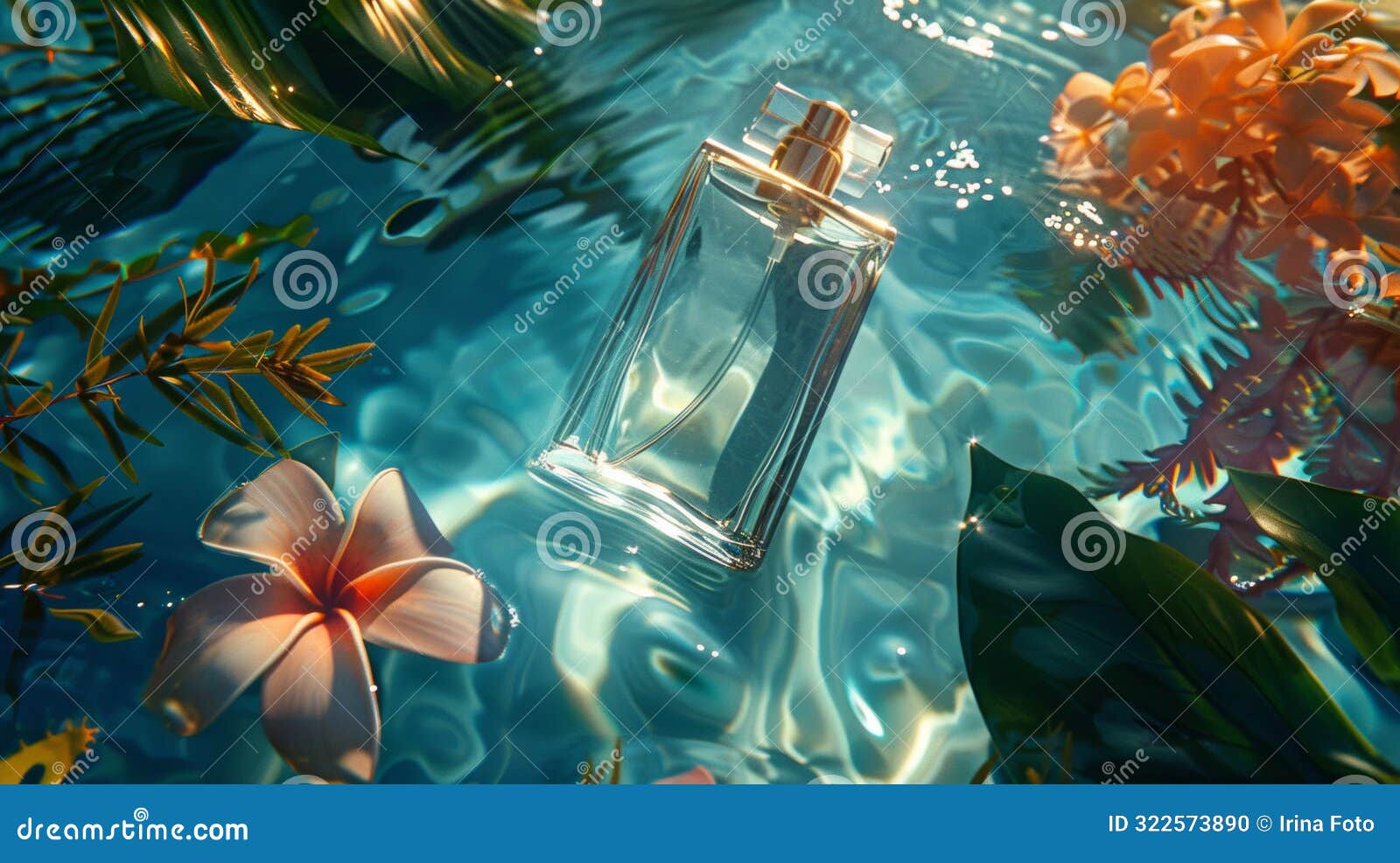 Rectangular Perfume Bottle in Clear Blue Water, Highlighted by Sunlight ...
