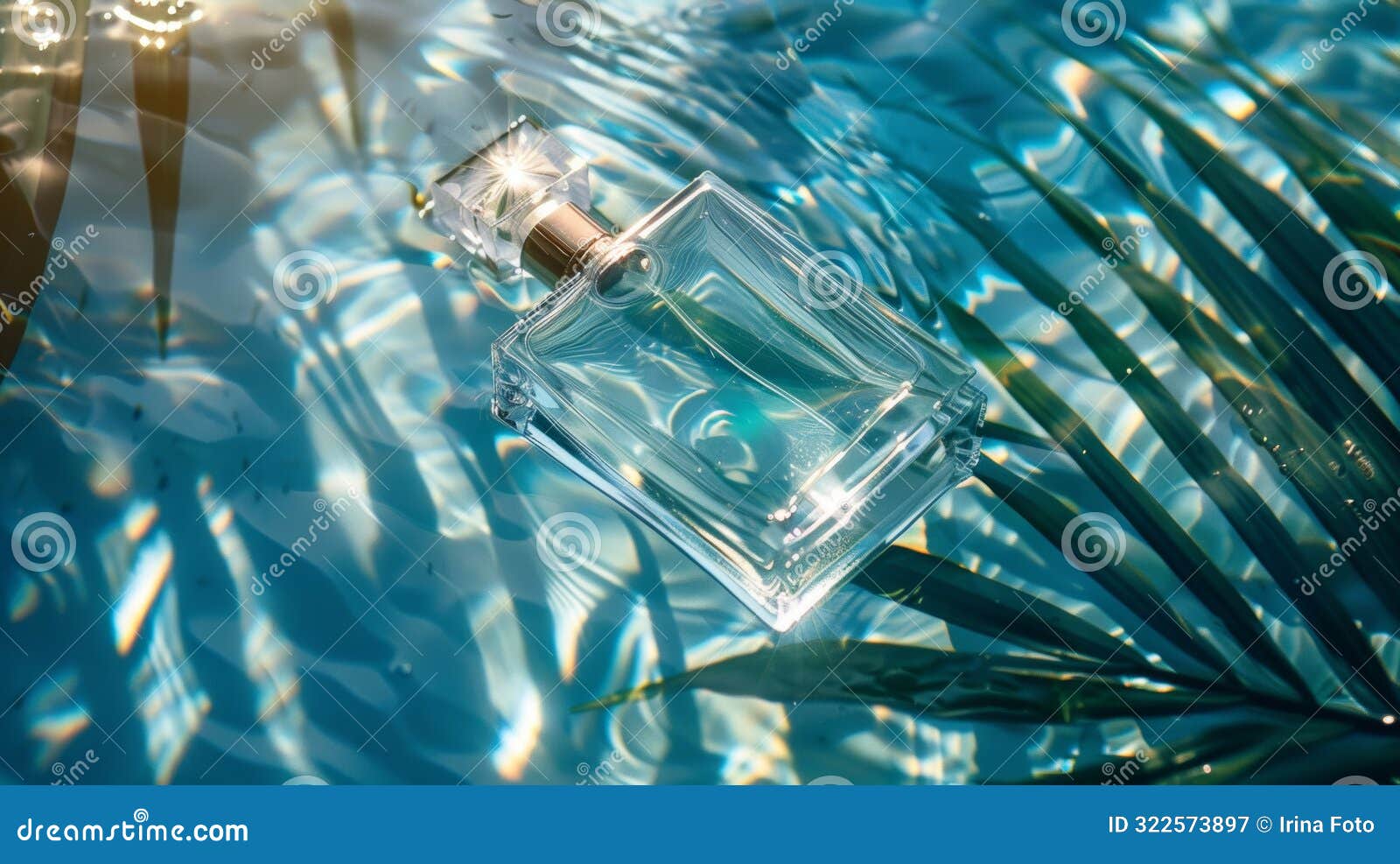 Rectangular Perfume Bottle in Clear Blue Water, Highlighted by Sunlight ...