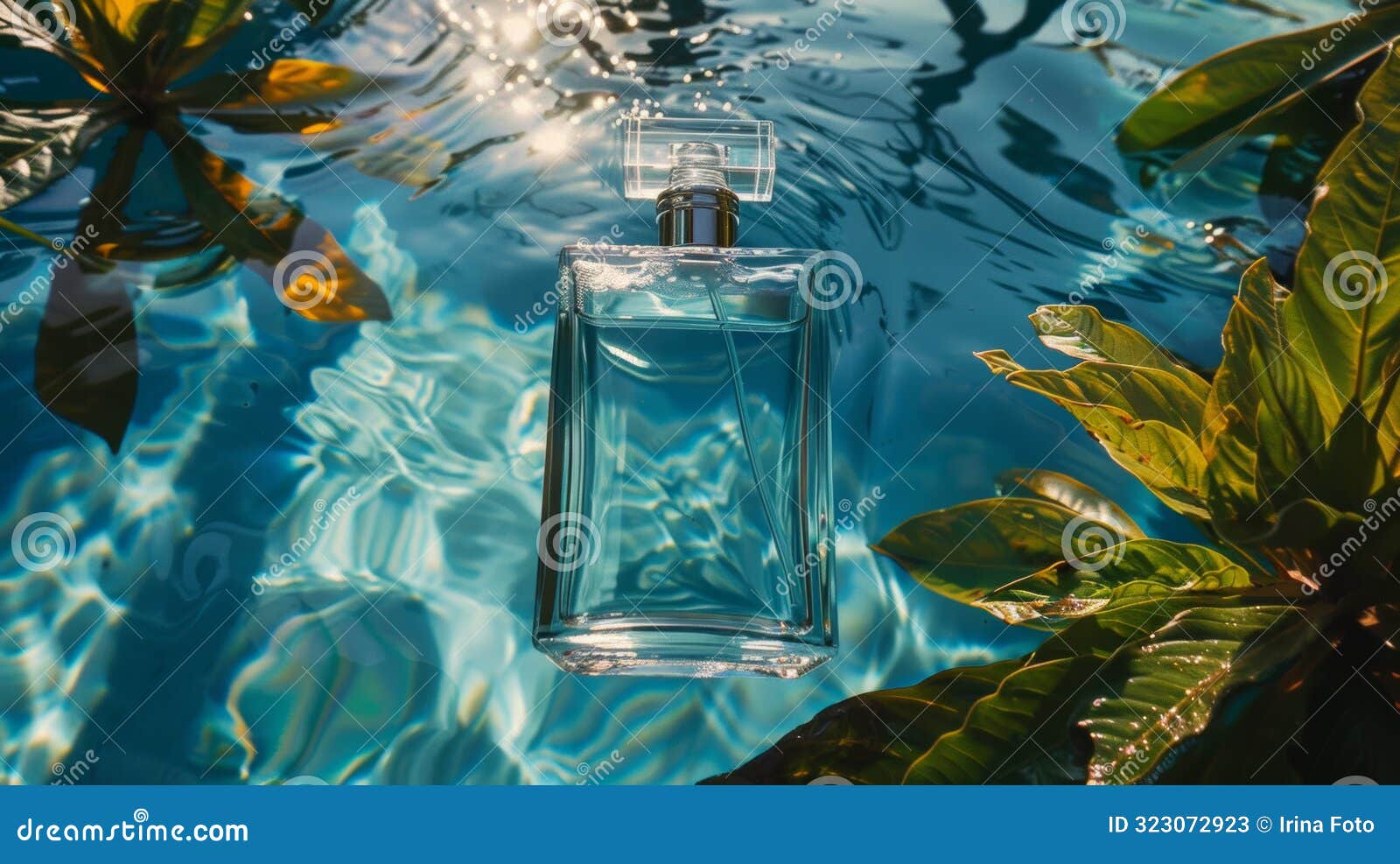 Rectangular Perfume Bottle in Clear Blue Water, Highlighted by Sunlight ...