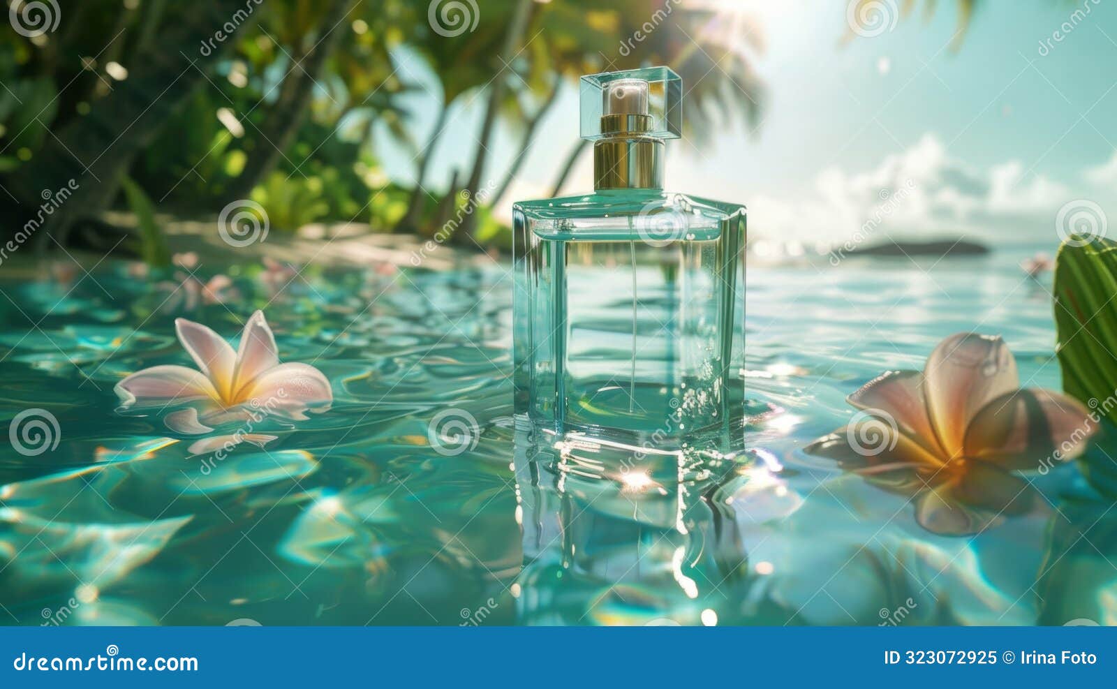 Rectangular Perfume Bottle in Clear Blue Water, Highlighted by Sunlight ...