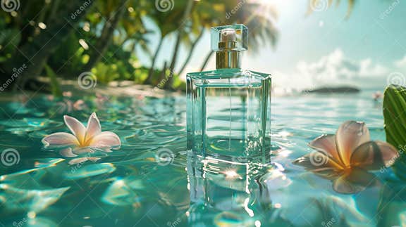 Rectangular Perfume Bottle in Clear Blue Water, Highlighted by Sunlight ...