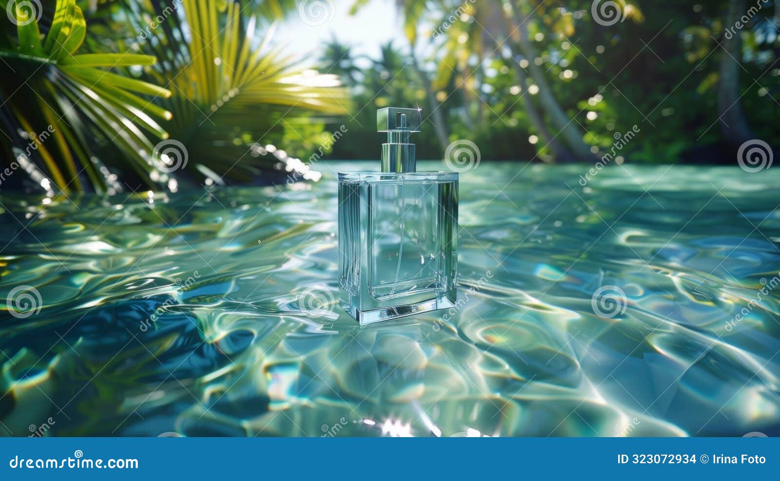 Rectangular Perfume Bottle in Clear Blue Water, Highlighted by Sunlight ...