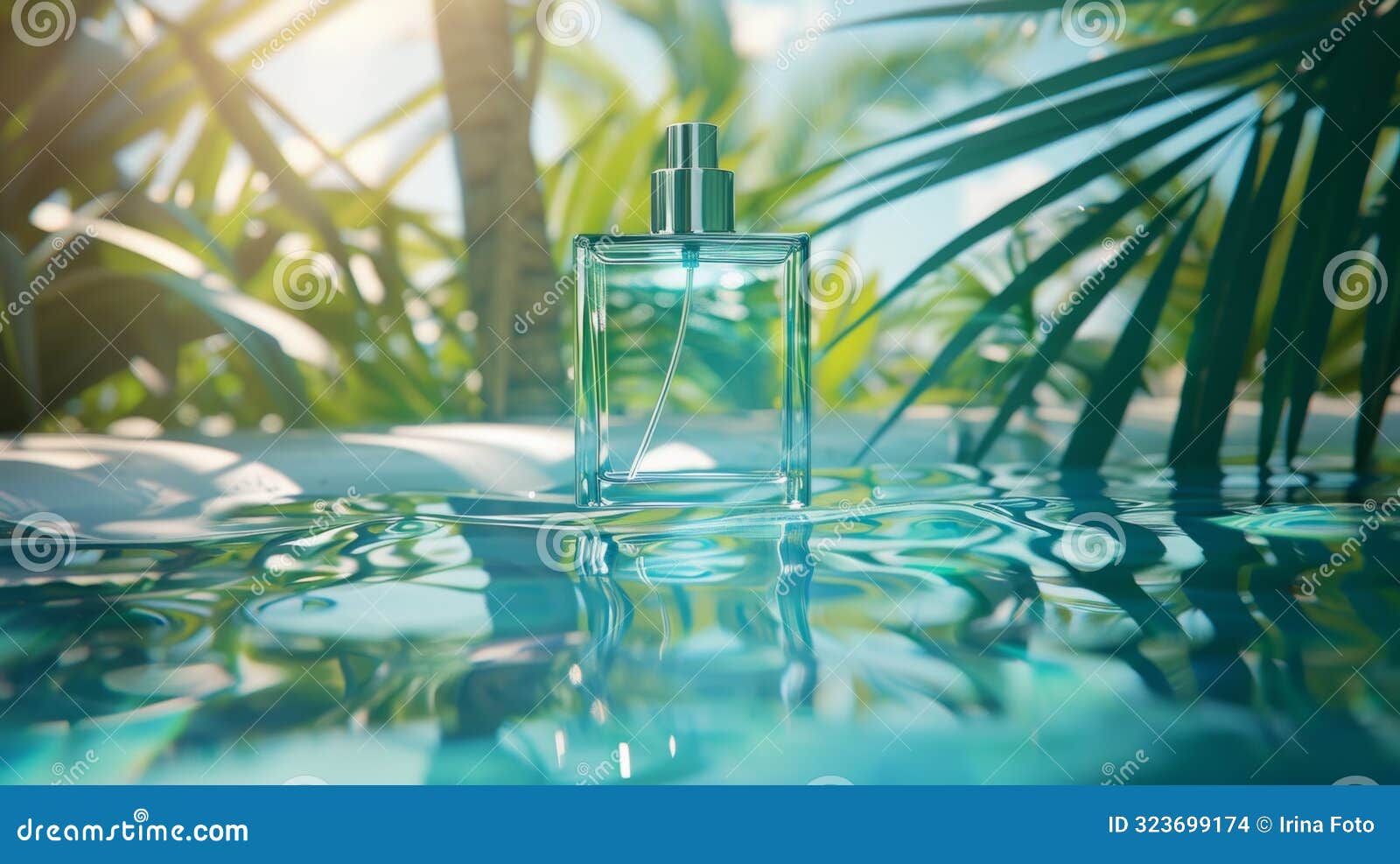 Rectangular Perfume Bottle in Clear Blue Water, Highlighted by Sunlight ...