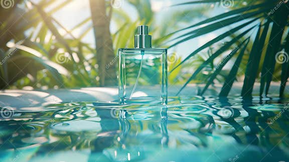 Rectangular Perfume Bottle in Clear Blue Water, Highlighted by Sunlight ...