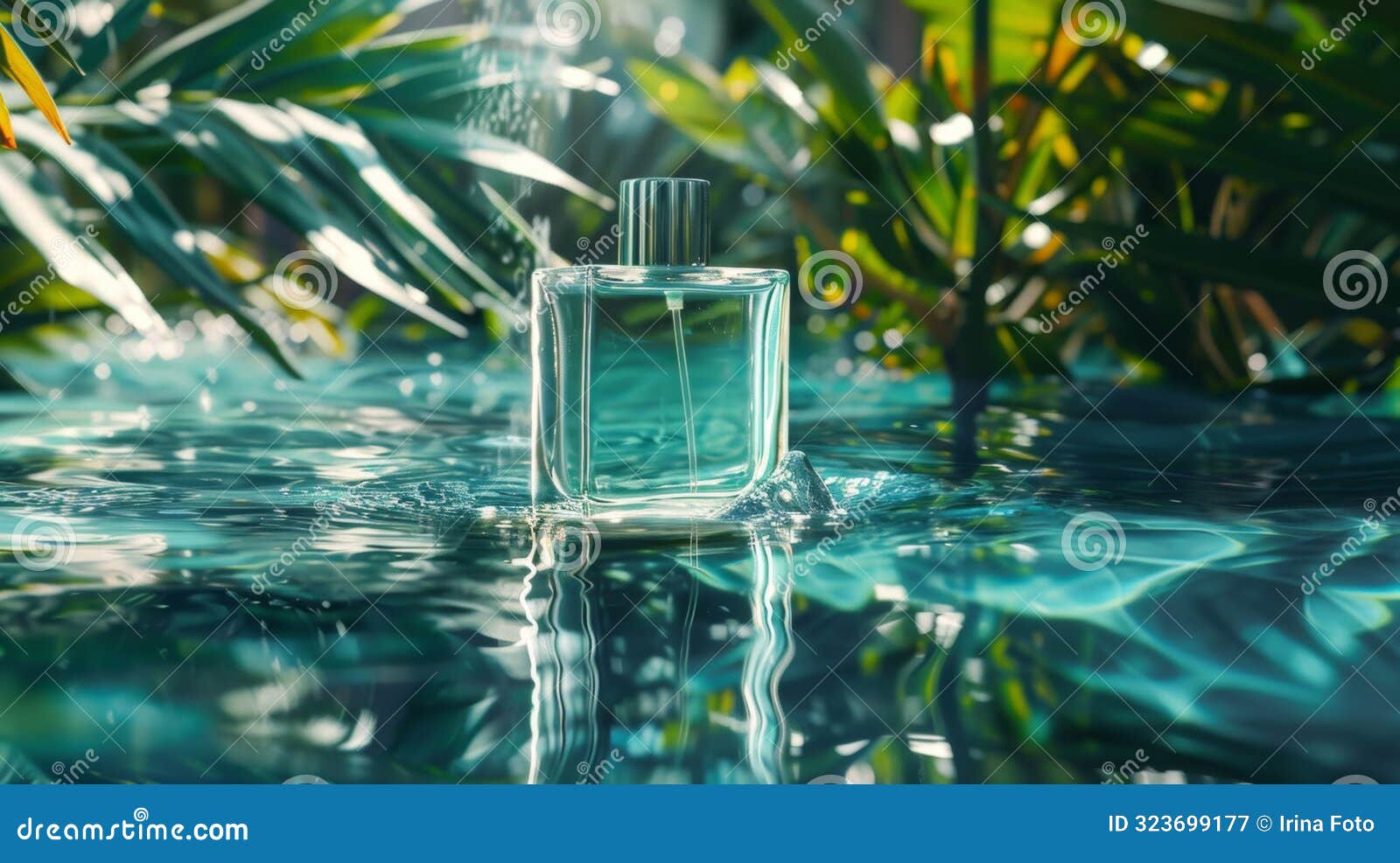Rectangular Perfume Bottle in Clear Blue Water, Highlighted by Sunlight ...