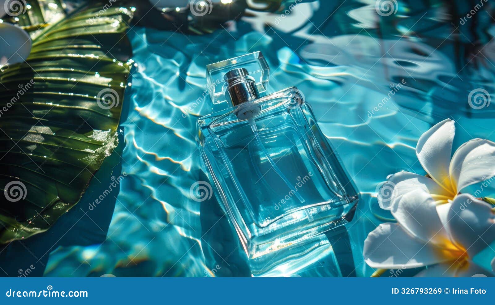 Rectangular Perfume Bottle in Clear Blue Water, Highlighted by Sunlight ...